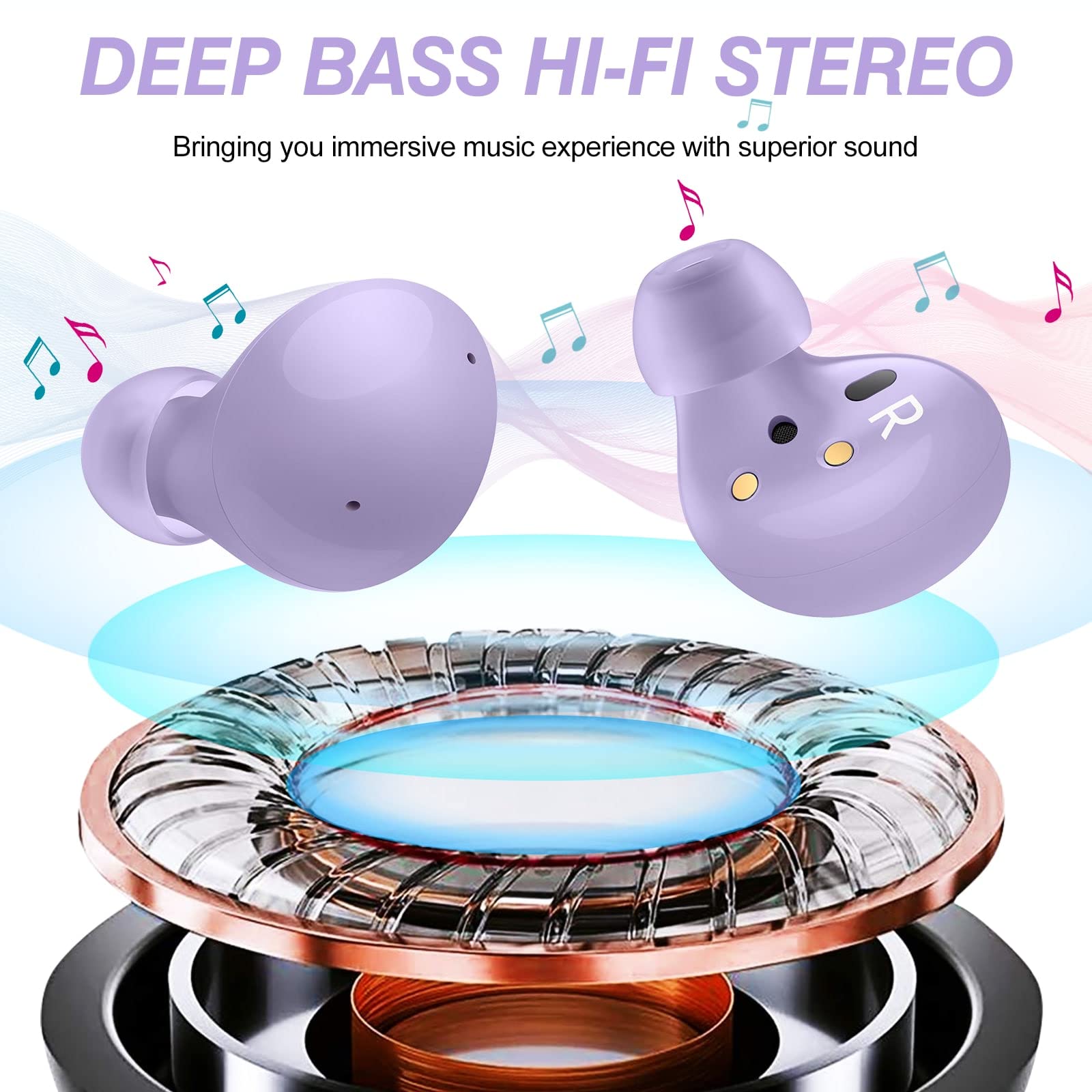 UrbanX Street Buds 2 for Infinix Note 7 - Truly Wireless Bluetooth Headphones with Noise Isolation, Amplified Bass and Dual Dynamic Microphone - Purple