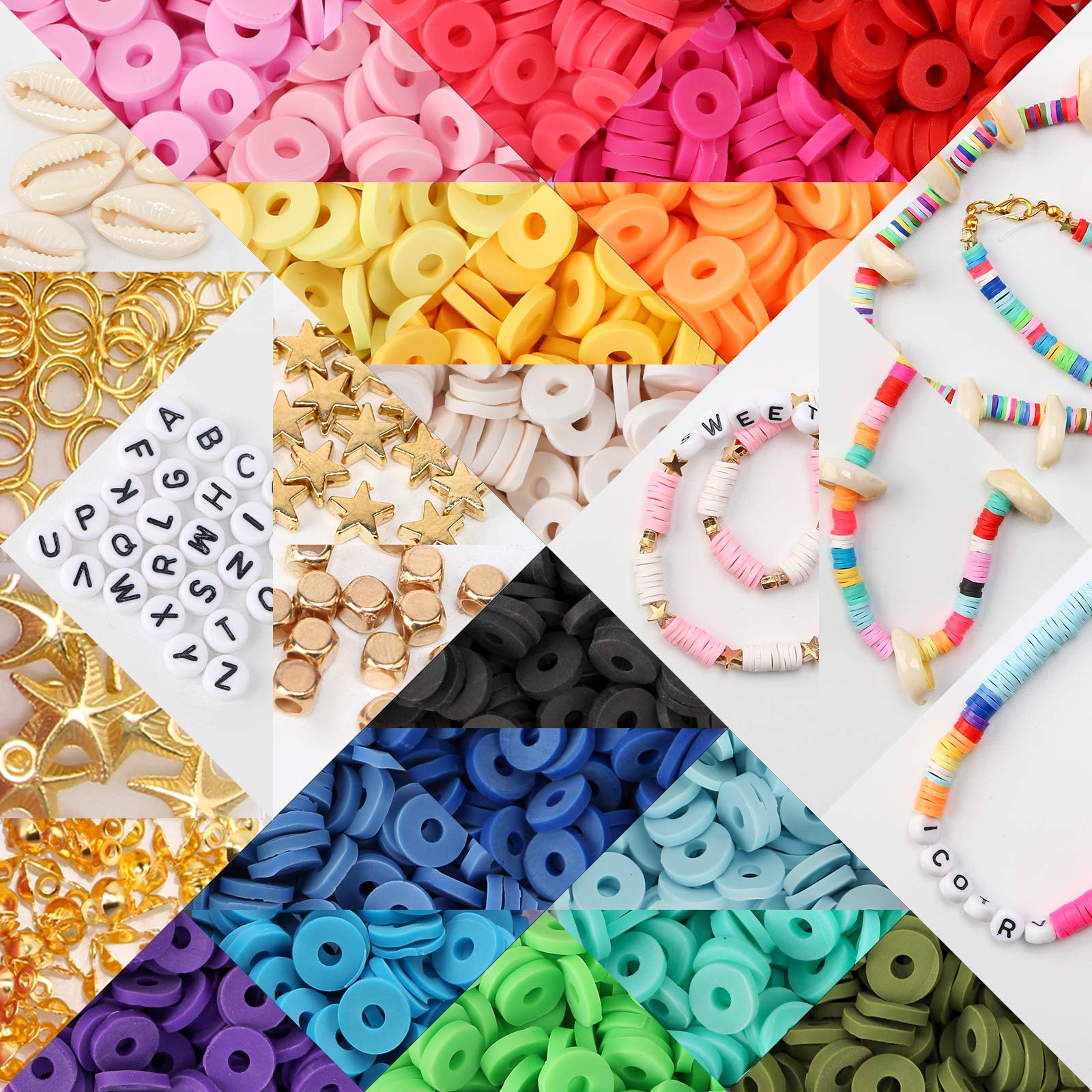 MTOUOCK 4500 Pcs Flat Round Clay Beads for Jewelry Making Necklaces and Bracelets DIY Earring Necklace Craft Set (18 Colors 6mm)