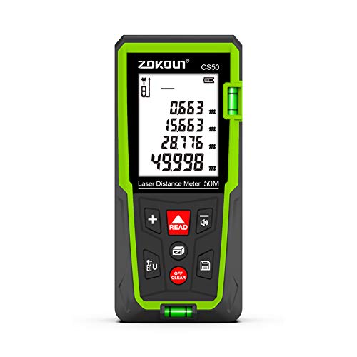 Zokoun Laser Distance Measure 165Ft, Backlit LCD, M/in/Ft with High Accuracy Pythagorean Mode, Measure Distance, Area and Volume, Record Storage 99 Data and Include 2 AAA Battery (CS50)