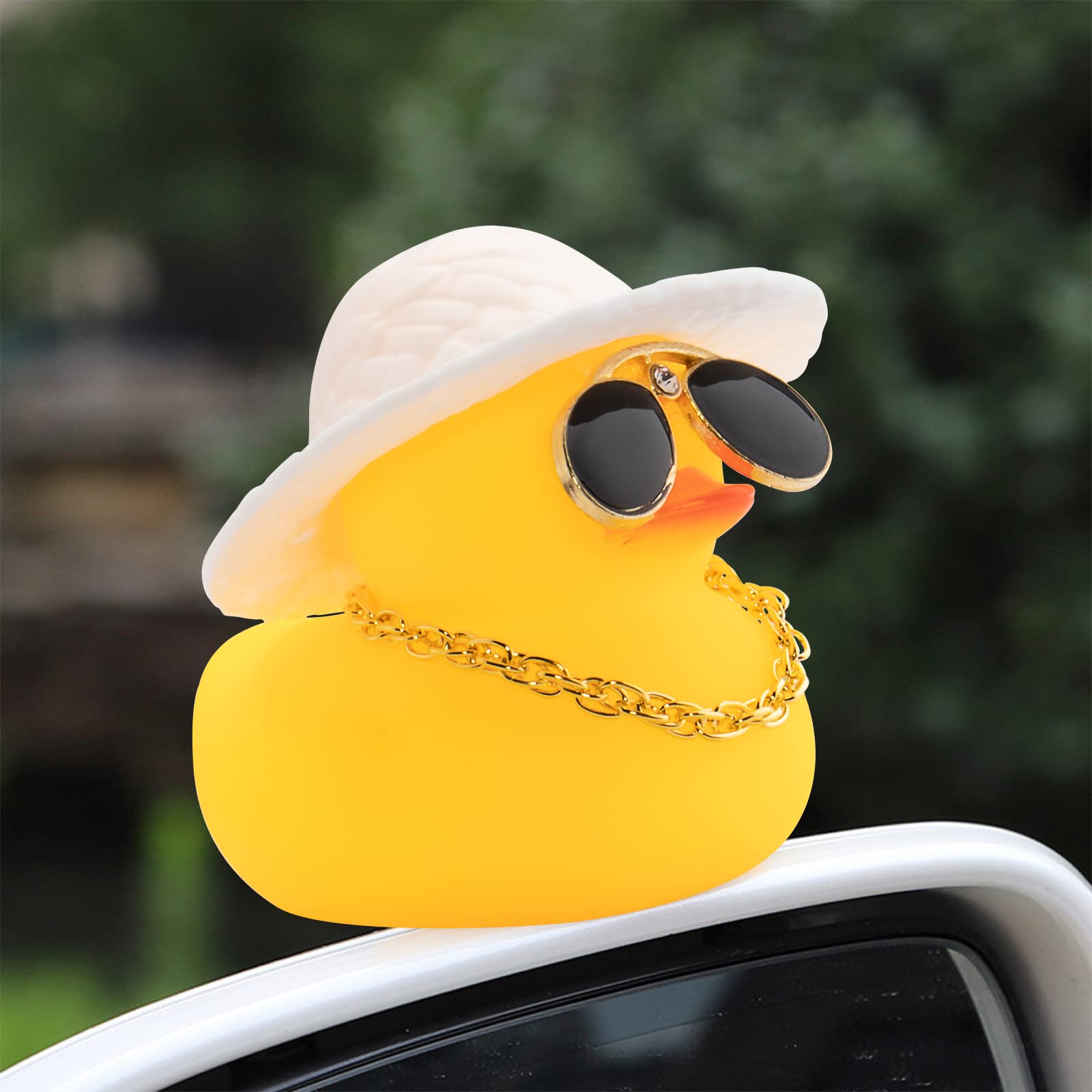 wonuu 3PCS Starw Hat Swim Ring Rubber Ducks with Diamon/Plastic Sunglasses Hat Necklace for Cars Dashboard Decorations Car Accessories Toy Duck Car Ornament, Blue+Black+White
