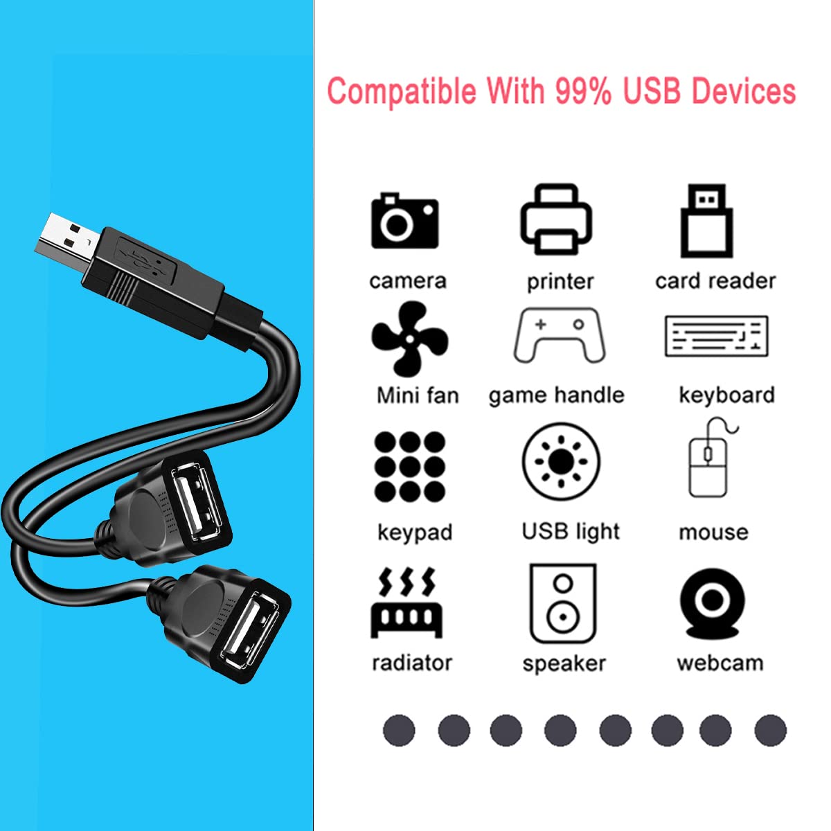 USB 2.0 Hub Two Port USB Adapter Ultra Slim Portable USB A Splitter Mini USB Dongle for Surface Pro, Notebook, PC, iMac, MacBook Air/Mini/Pro, Laptop, USB Flash Drives, Data and Charging (Black)