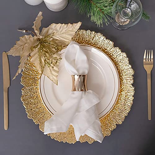 WUWEOT 12 Pack 13" Gold Charger Plates, Plate Chargers with Flora Reef Design, Plastic Round Ruffled Rim Dinner Charger Plates for Dinner Wedding Party Decoration