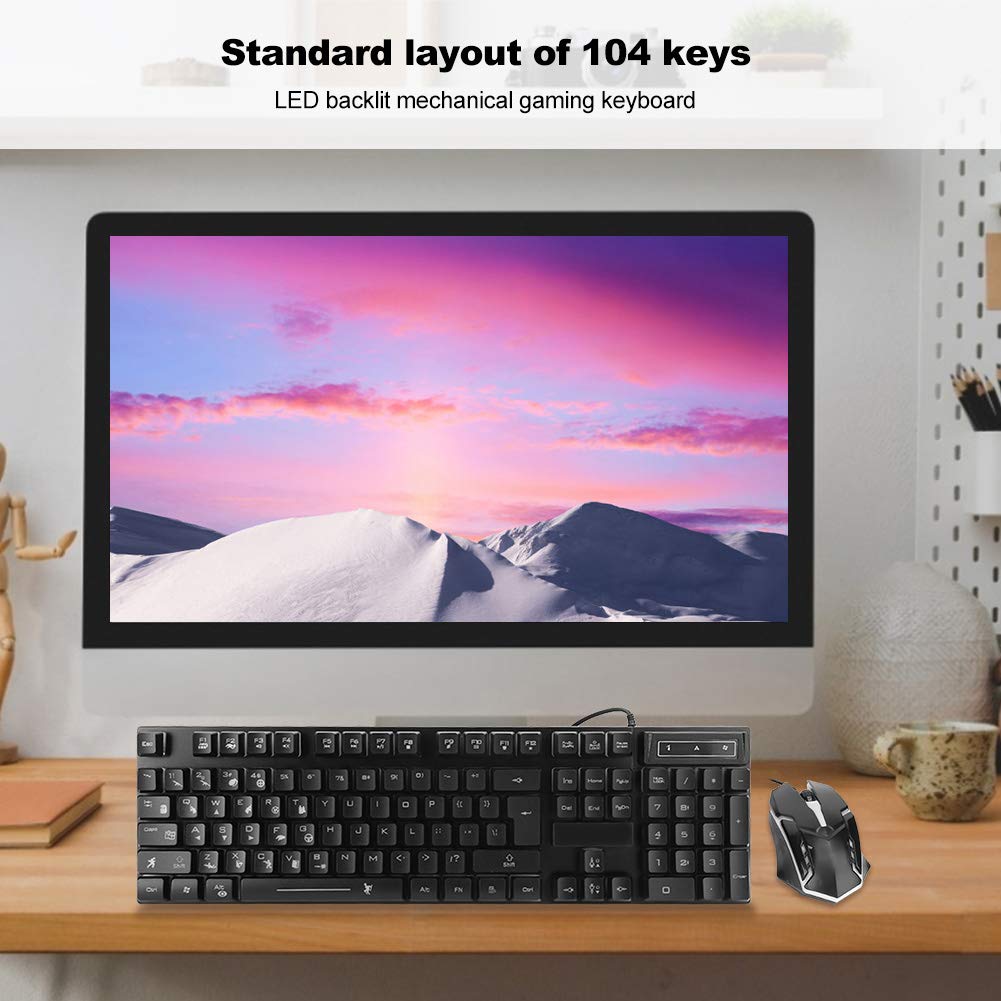 USB Wired Keyboard Mouse Combo - 104 Keys Mechanical Feeling Keyboard - LED Backlit - Plug and Play - Ergonomic Designed - for Gaming, Notebook, Office (Black)