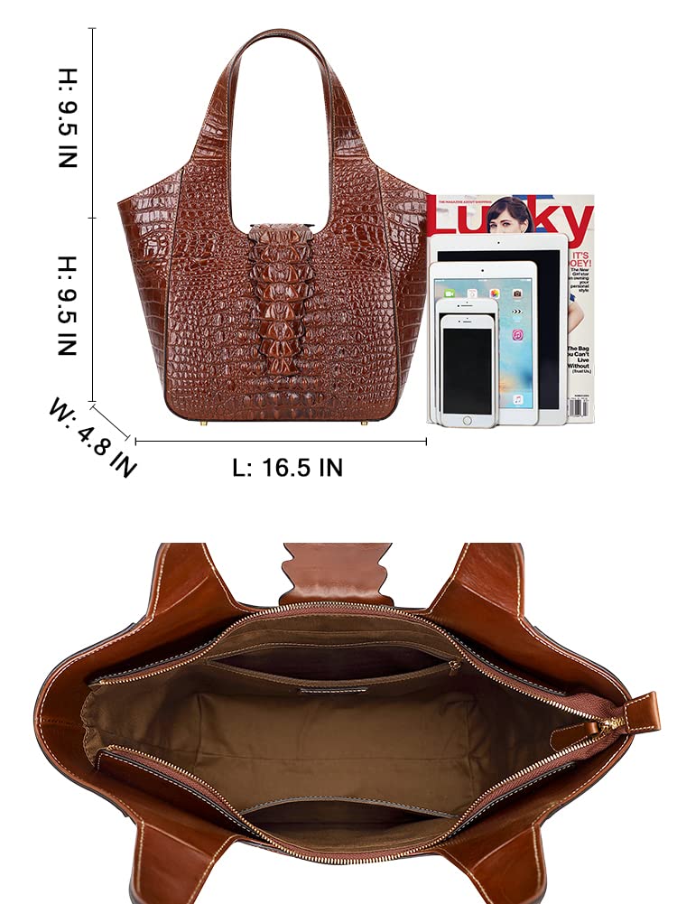 PIJUSHI Designer Hobo Bag for Women Crocodile Leather Shoulder Purse(66315 Brown)