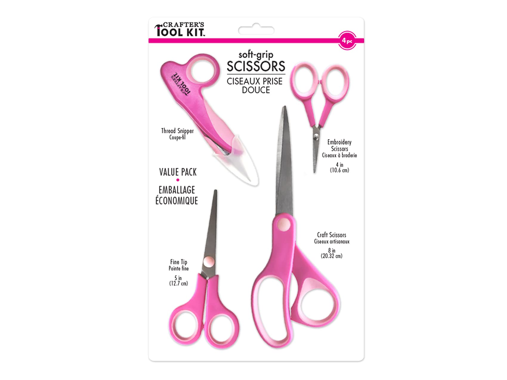 Multicraft Crafter's Soft-Grip Scissors Toolkit Set of 4 - Pink - Embroidery, Craft, Fine Tip, and Thread Snipper