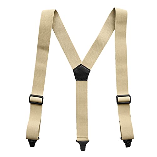 Melo Tough Y back suspenders airport friendly Suspenders,NO buzz with Plastic Clip 1.5 inch fully elastic braces (KHAKI)