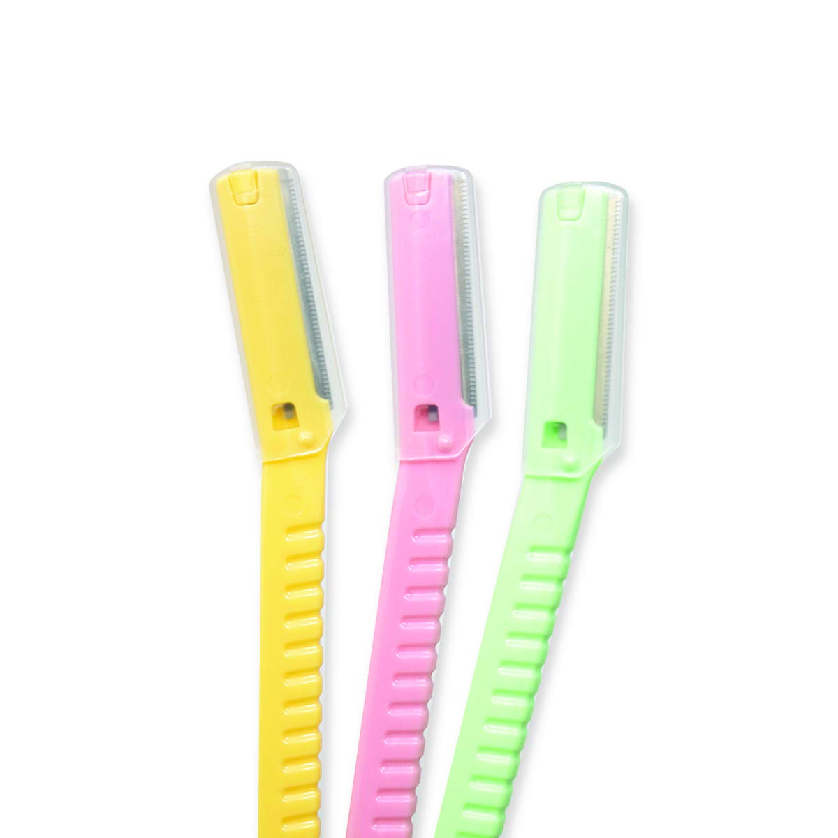 Multipurpose Facial Razor & Eyebrow Shaper With Fitted Cover/Straight Blade Style/Green Yellow Pink 3 Pack