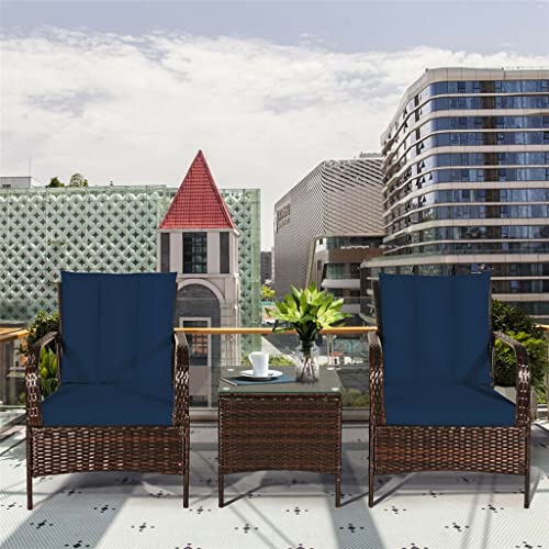 WYKDD 3 PCS Patio Rattan Furniture Set Coffee Table & 2 Rattan Chair with Cushions Comfortable and Breathable (Color : E)