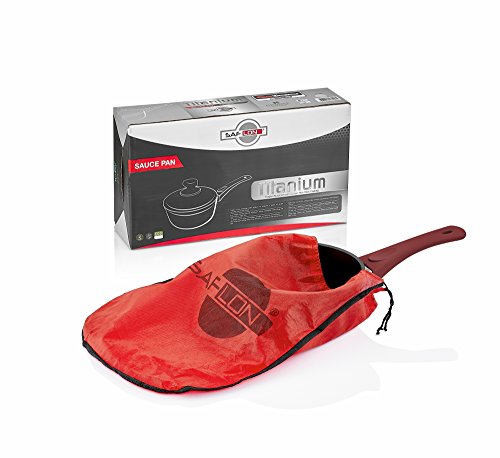 Saflon Titanium Nonstick 3-Quart Sauce Pan with Tempered Glass Lid, 4mm Forged Aluminum with PFOA Free Coating from England (Red)