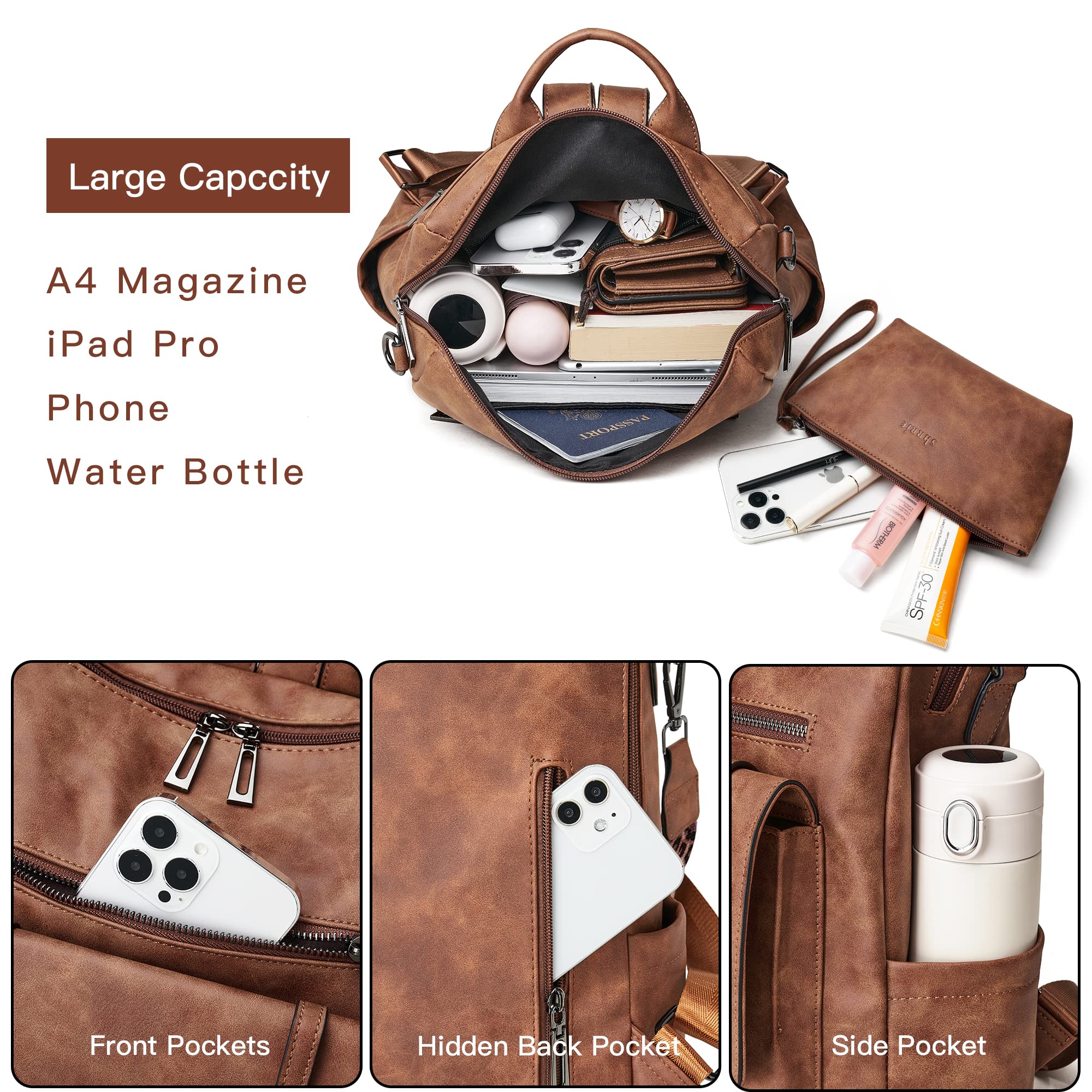 Shrrie Backpack Purse for Women Fashion Leather Backpack Purse Satchel Travel Backpack Convertible Shoulder Bag with Wristlet