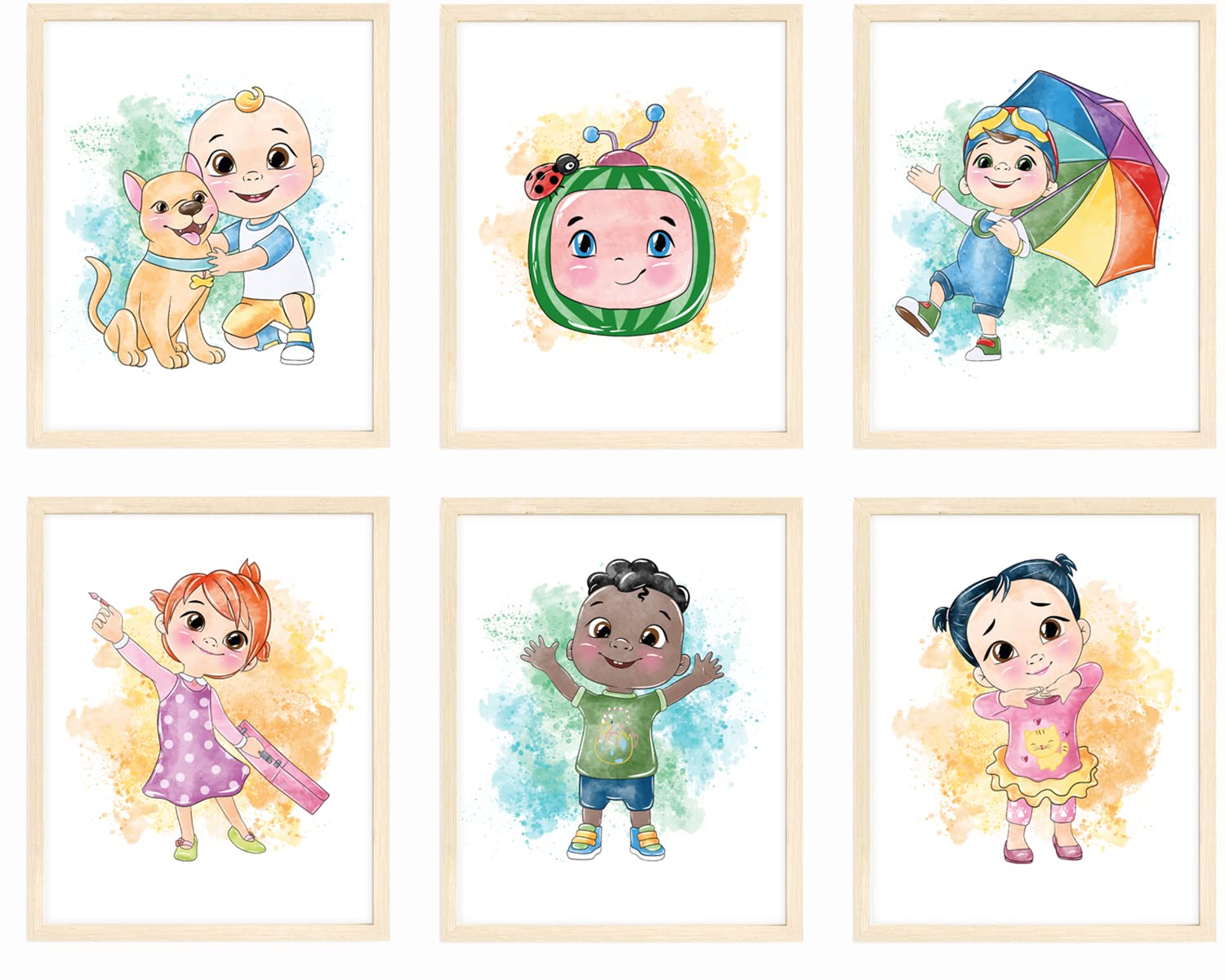 Nistio® Cocomelon Kids Room, Nursery Wall Art Prints, Watercolor Nursery Posters, Newborn Gift, Baby Room Decor, Unframed, Set of 6 Prints, 8x10