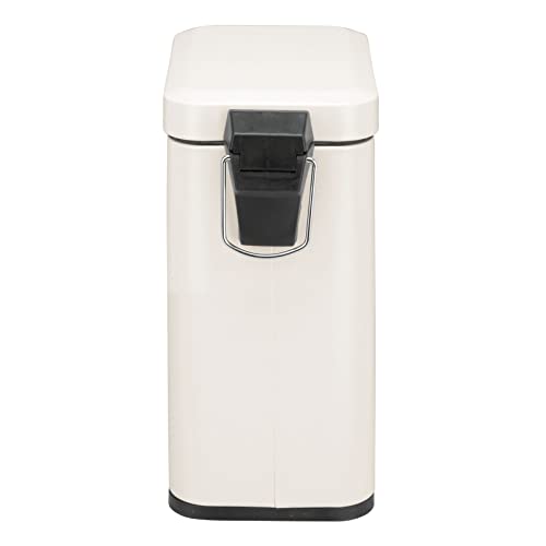 mDesign Small Modern 1.3 Gallon Rectangle Metal Lidded Step Trash Can, Compact Garbage Bin with Removable Liner Bucket and Handle for Bathroom, Kitchen, Craft Room, Office, Garage - Cream/Beige
