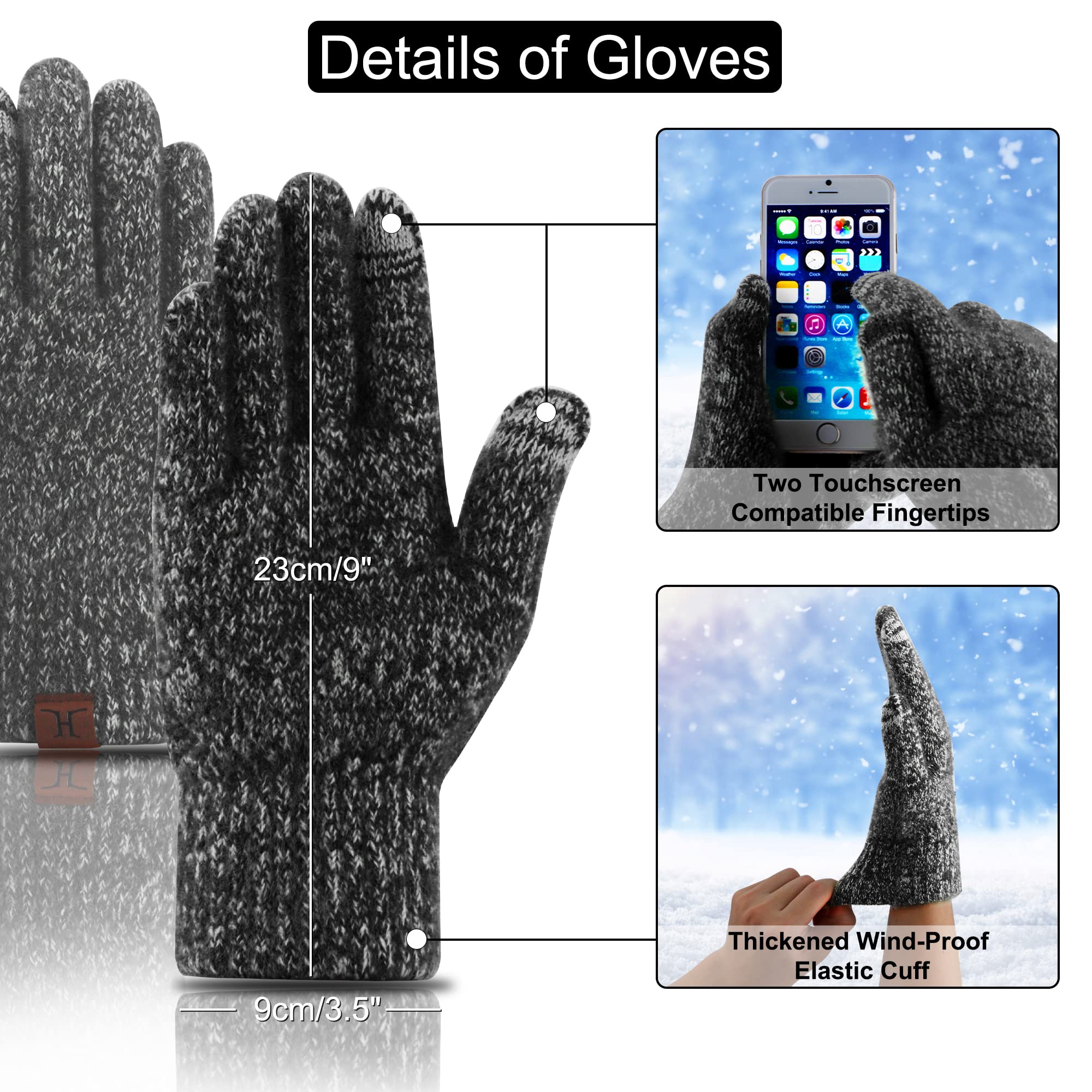 MAYLISACC Ladies Knit Beanie Hat Neck Warmer Scarf and Touch Screen Gloves Set, Double Layer Fleece Bubble Cap for Women