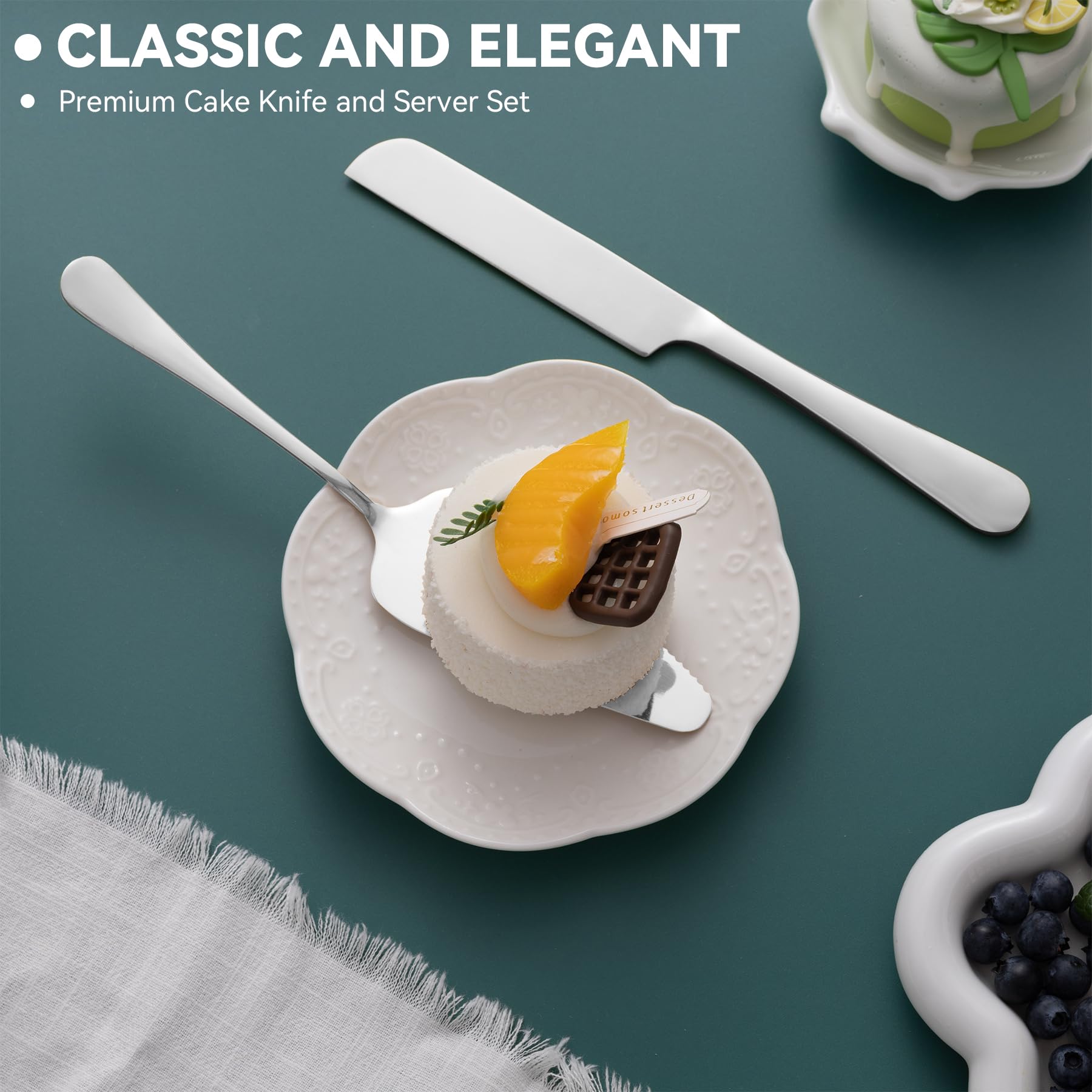 UTENSYM Wedding Cake Knife And Server Set, 2 Piece Premium Cake Cutting Set For Wedding,Silver Wedding Cake Cutting Set,Mirror Polished Cake Knife and Cake Spatula