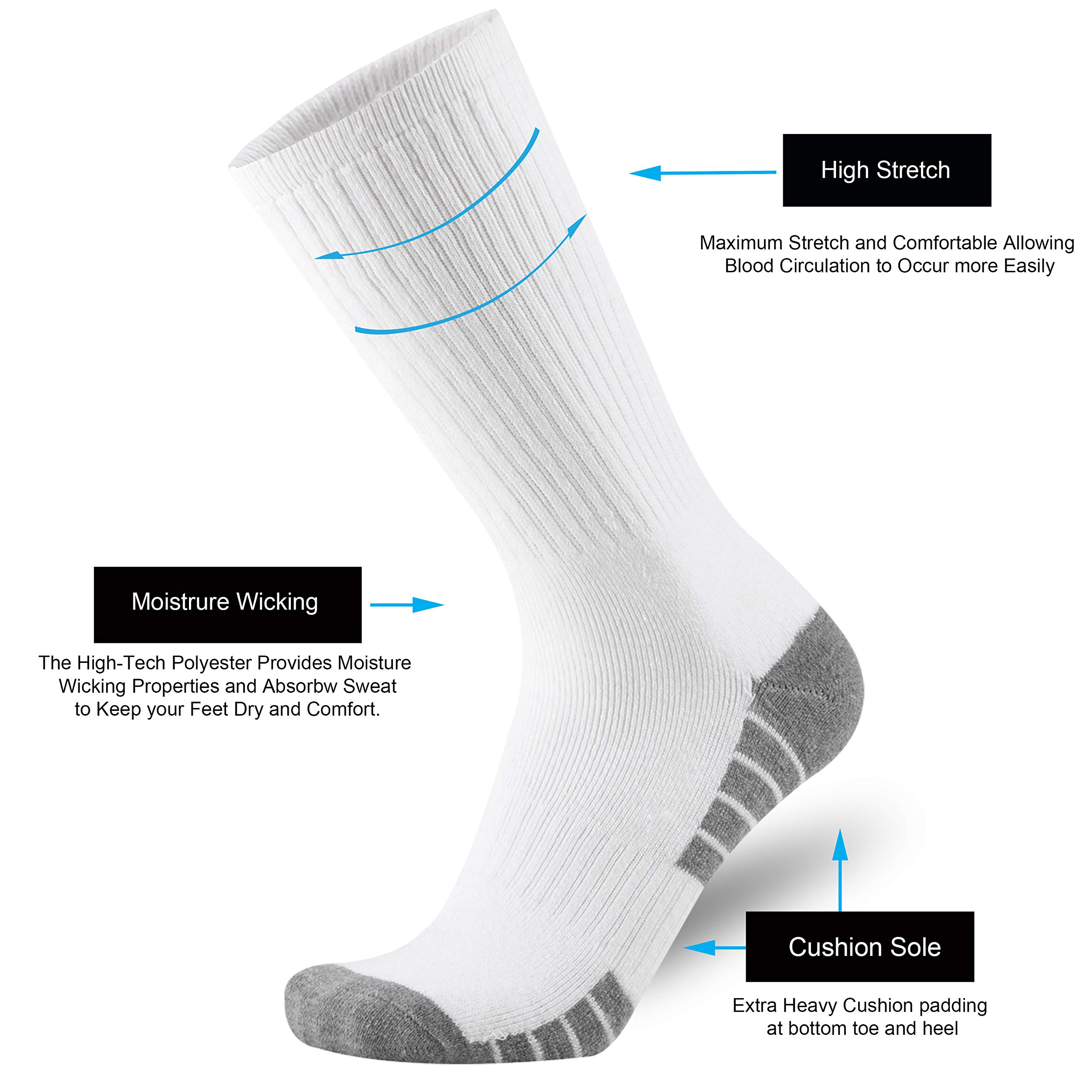 ONKE Cotton Cushion Crew Socks for Men Women Athletics All Seasons Thick Warm Heavy Duty Work Boots Moisture Wicking Control(White M)