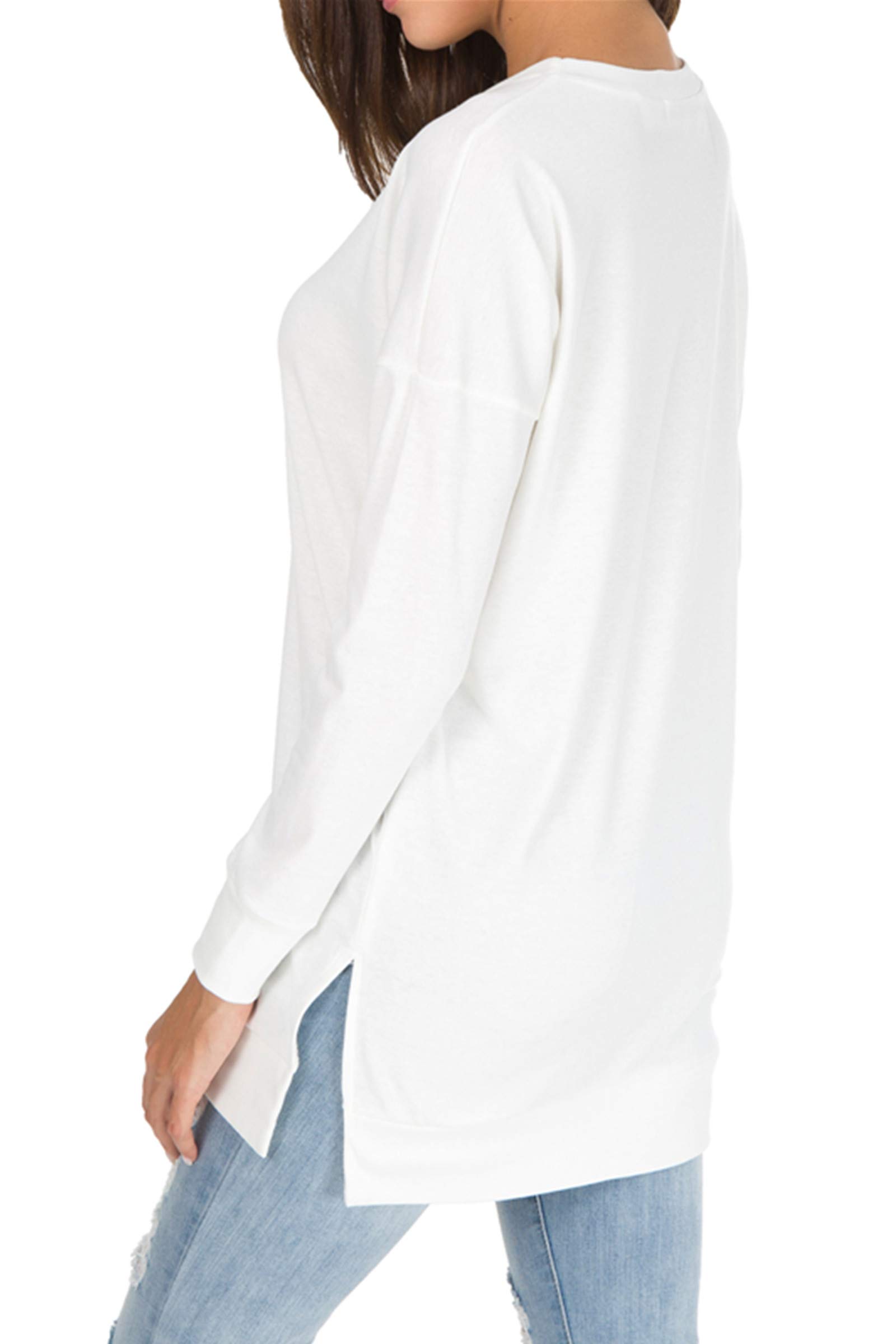 levaca Womens Fall Long Sleeve Sweatshirt Side Split Loose Casual Tunic Tops White XL