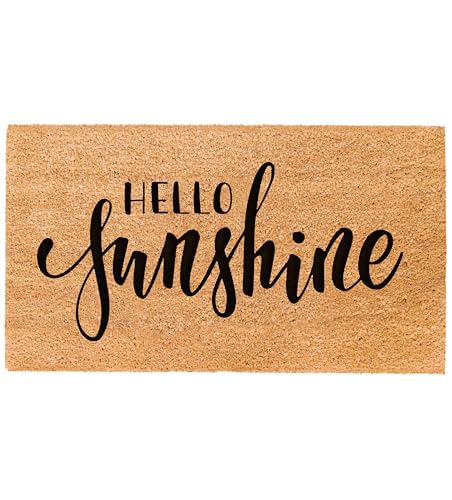 THEODORE MAGNUS Natural Coir Doormat with Non-Slip Backing - 17 x 30 - Outdoor/Indoor - Spring Door Mat - Spring - Hello Sunshine - COIR-1730-15-403