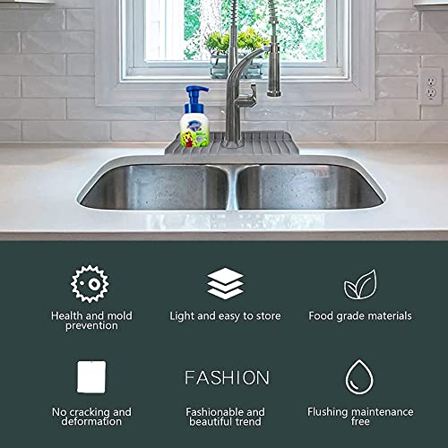 Silicone Faucet Handle Drip Catcher Tray,Sink Protectors、Sponge Holder、Splash Guard for Kitchen Sink Accessories Mat-Upgraded Ramp Pads Make It Easier for Water Droplets to Drain Away (Black)