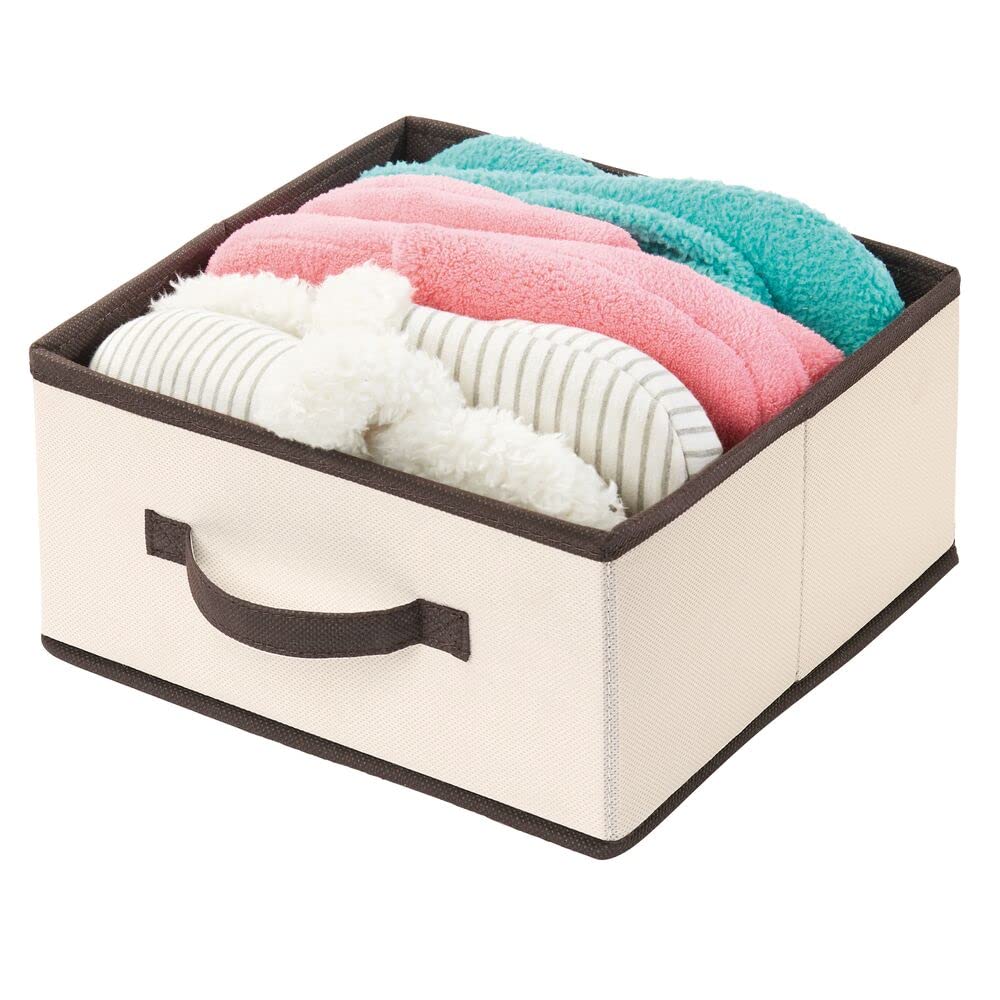 mDesign Soft Fabric Closet Organizer Box with Front Pull Handle for Shelves in Bedroom, Bathroom, Home Office - Holds Clothing, Linens, Accessories - Jane Collection - 2 Pack - Cream/Espresso