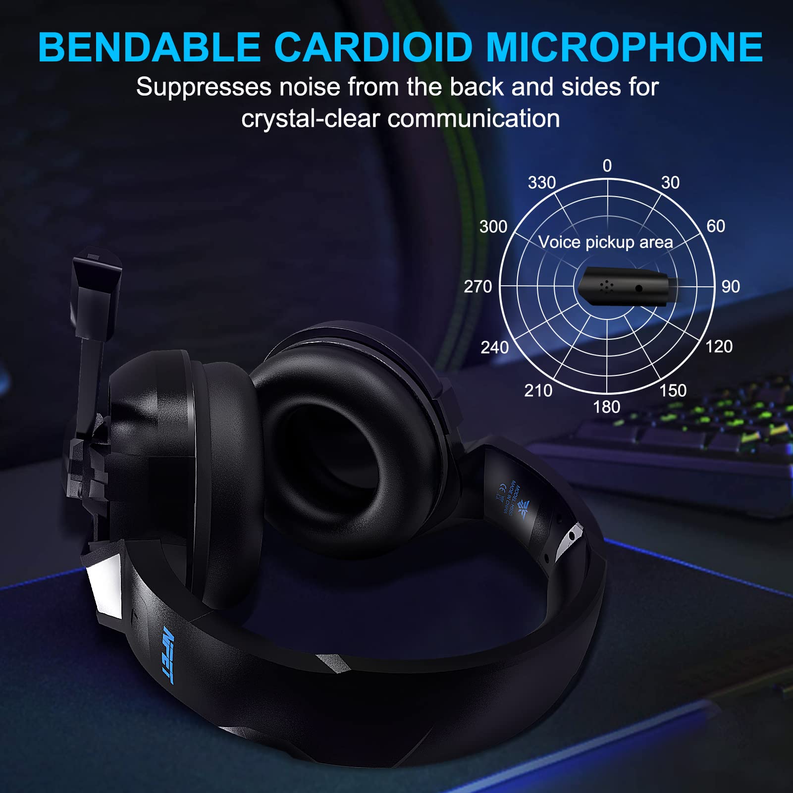 NPET HS50 Stereo Gaming Headset for PS4 PC Xbox One PS5 Controller, Noise Cancelling Over Ear Headphones with Mic,LED Light, Bass Surround, Soft Memory Earmuffs for Laptop Mac Nintendo NES Games