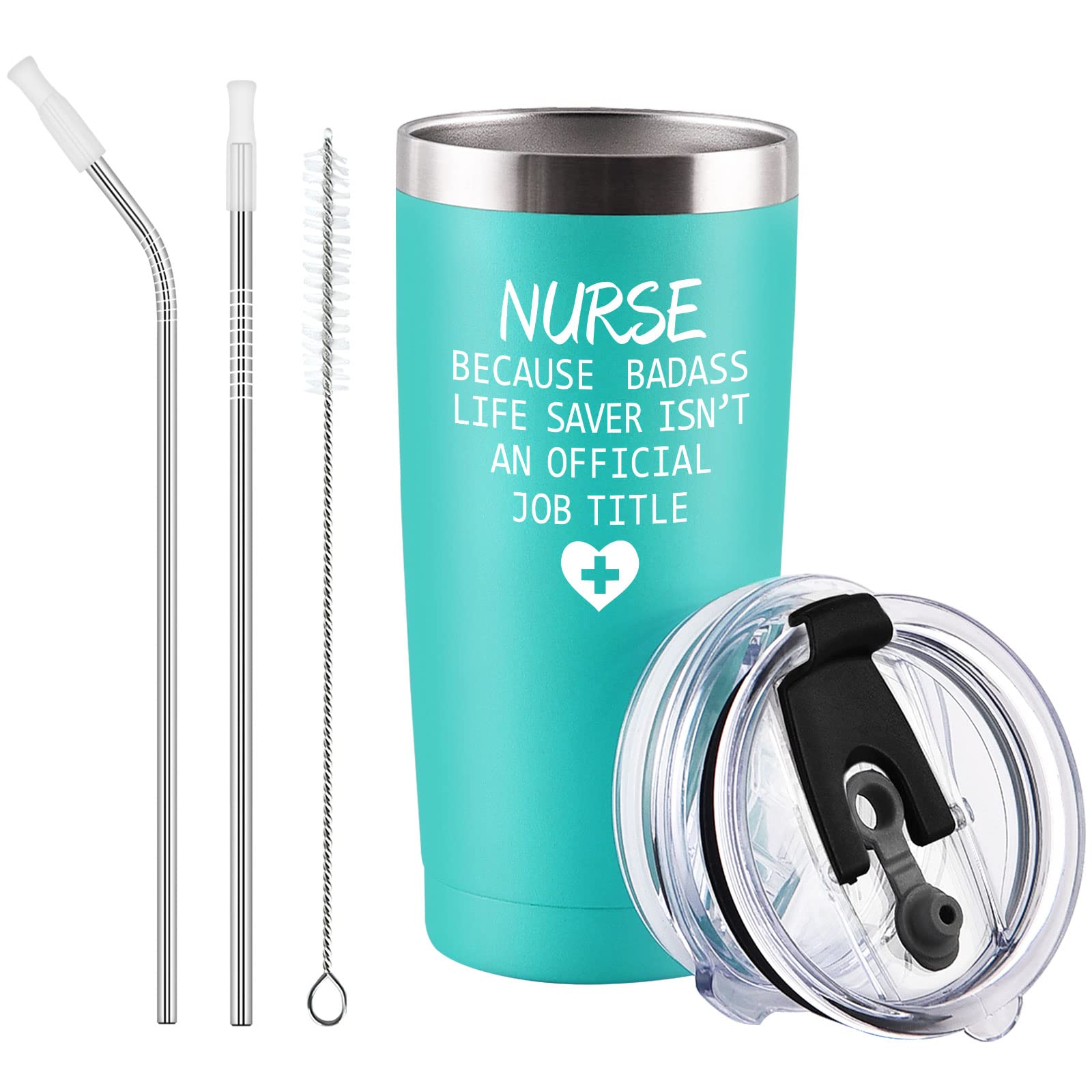 Qtencas Nurse Gifts, Nurse Because Badass Stainless Steel Travel Tumbler, Funny Birthday Christmas Appreciation RN Gifts for Nurse Friends Coworkers Nurse Practitioner Women(20 oz, Mint)