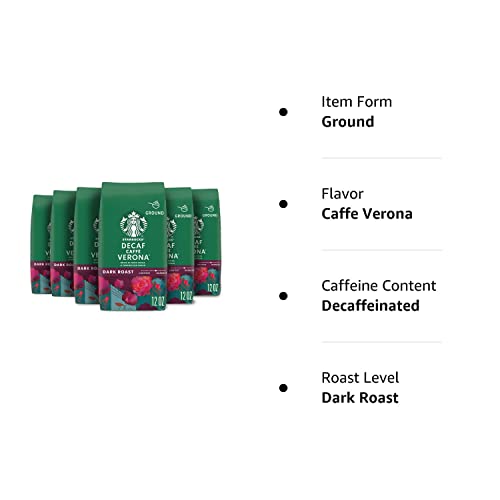 Starbucks Decaf Caffé Verona Dark Roast Ground Coffee, 12 Ounce (Pack of 6)