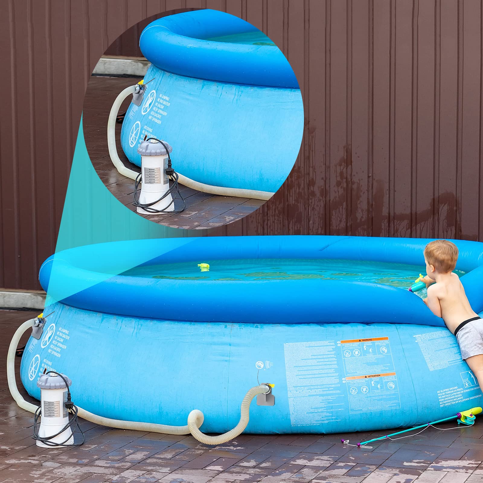 Swimming Pool Pipe Holders Plastic Above Ground Swimming Pool Hose Support Brackets with Tape and Cable Tie Stainless Steel Hose Clamps for Preventing Pipes Sagging Accessory (2, Gray)