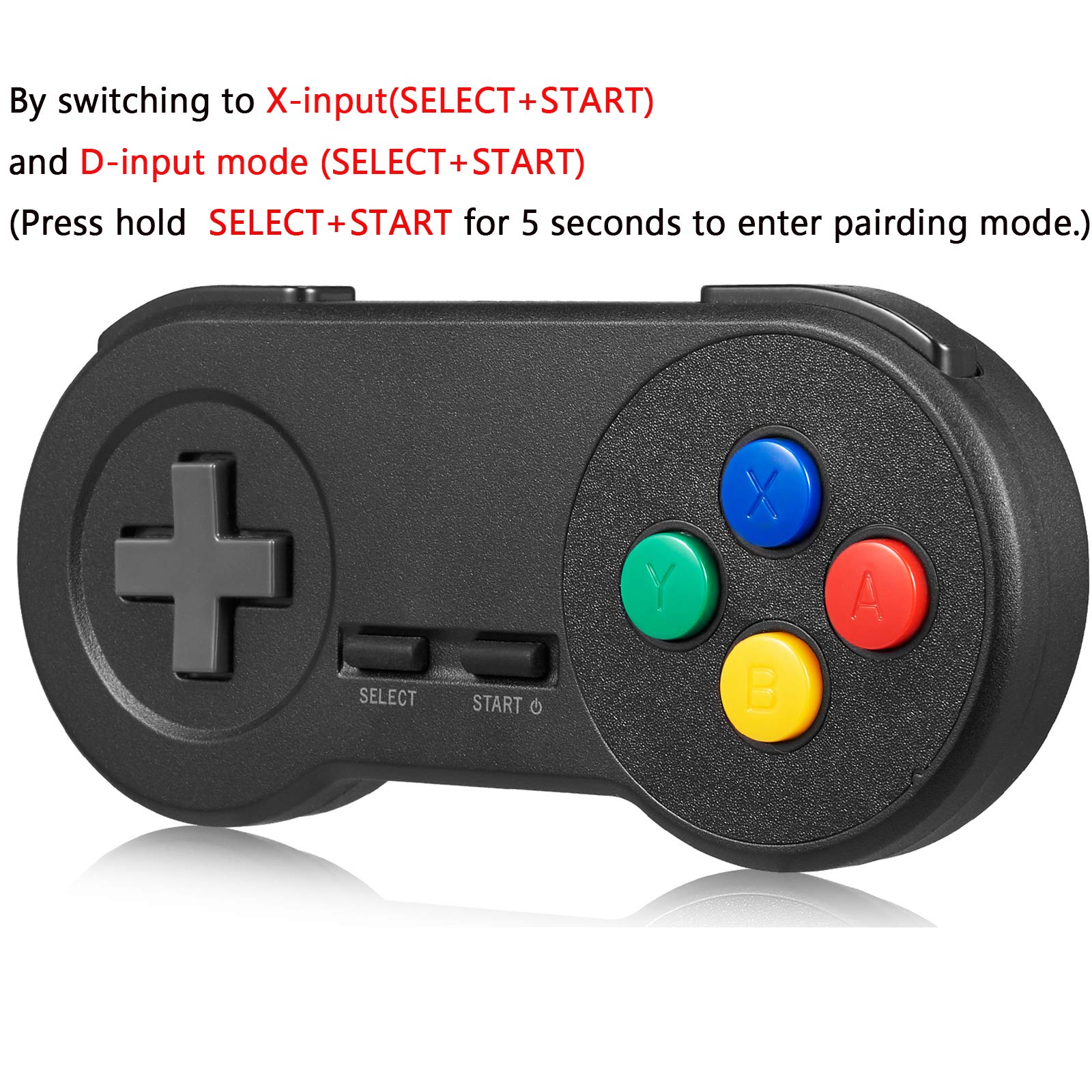 miadore 2 Pack Wireless Controller for SNES Games, Rechargeable USB SNES Controller for Switch Windows PC MAC Linux Raspberry Pi Retropie Emulator (Black)