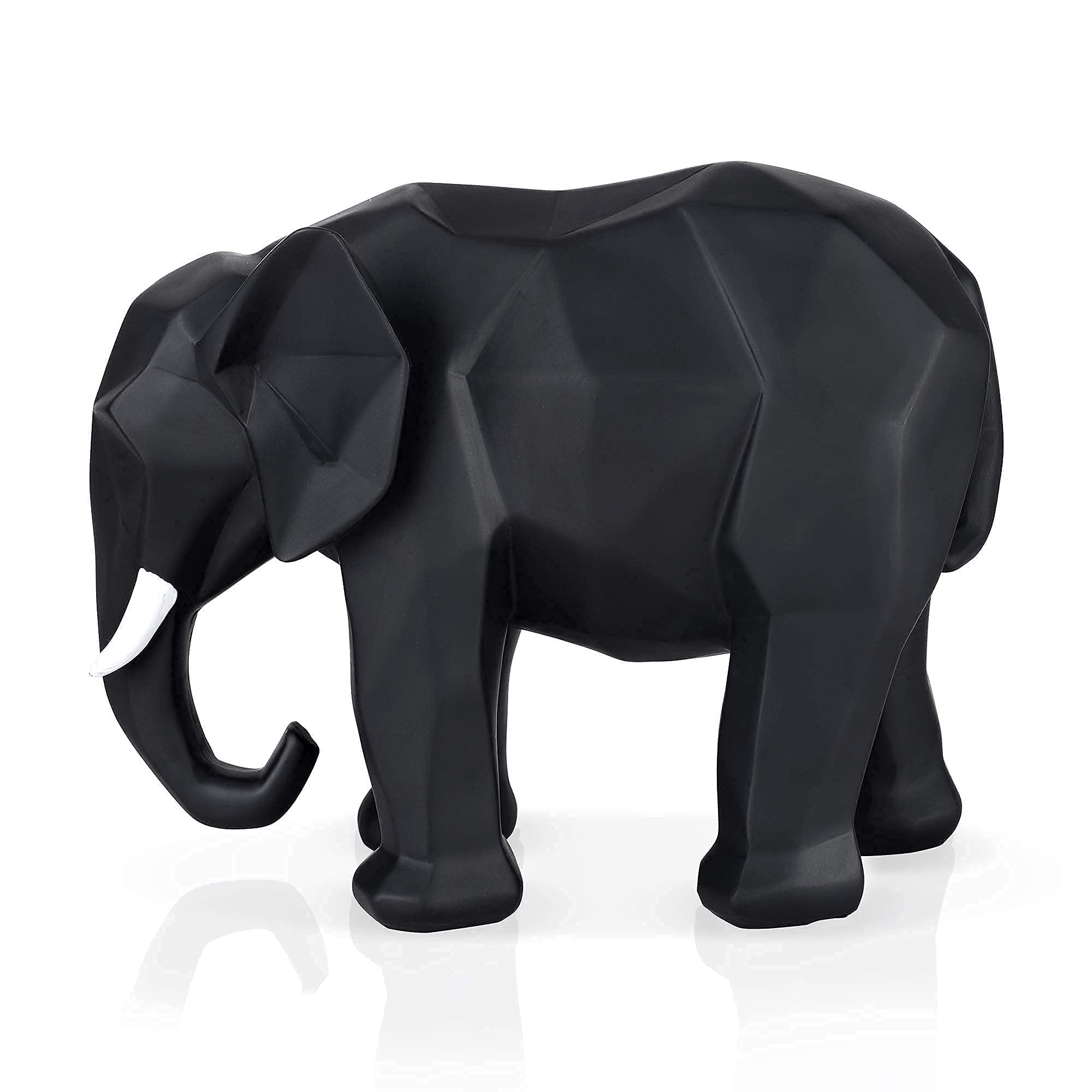 maashu Home Décor Elephant Statue, Interior Design Modern Figurine, Black Geometric Boho Chic Hand Sculpture, Large Good Luck Feng Shui Outdoor Garden Animal, Smooth Texture with Matte Finish