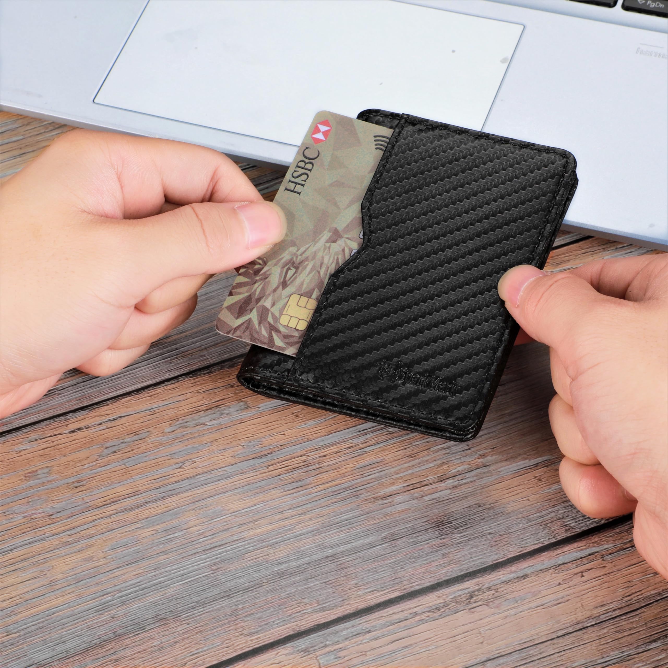 SparkMark Minimalist RFID Wallet for Men and Women | Slim Bifold Credit Card Holder Wallet | Men's Business Card Case | Genuine Leather Front Pocket wallet with Gift Box