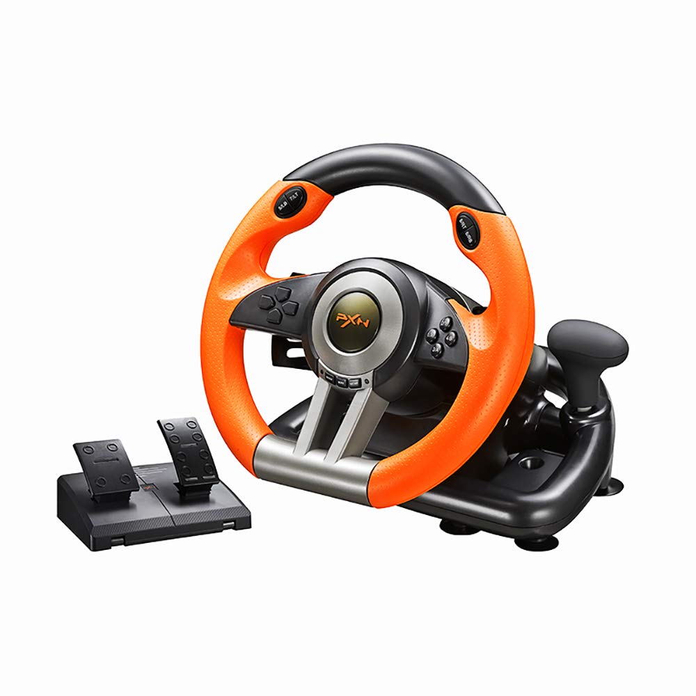 PXN V3III PC Steering Wheel 180 Degree Universal USB Car Racing Game Racing Wheel with Pedals for PS3,PS4,Xbox One,Xbox Series X/S,Nintendo Switch Orange(Used - Like New)