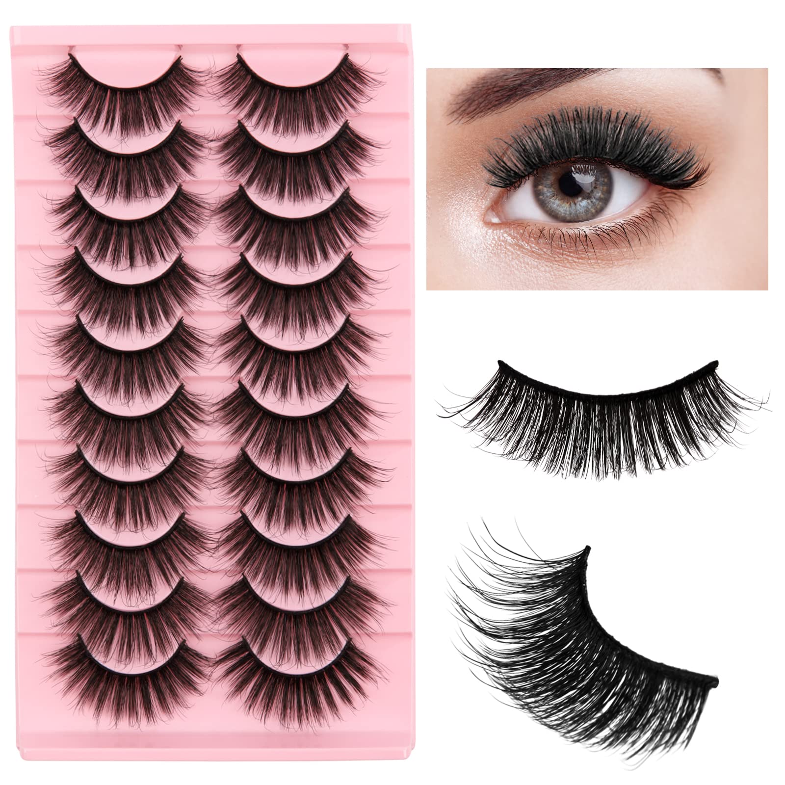 XP-ART False Eyelashes Natural Look Wispy Faux Mink Lashes Fluffy Cat Eye lashes 10 Pairs 24MM