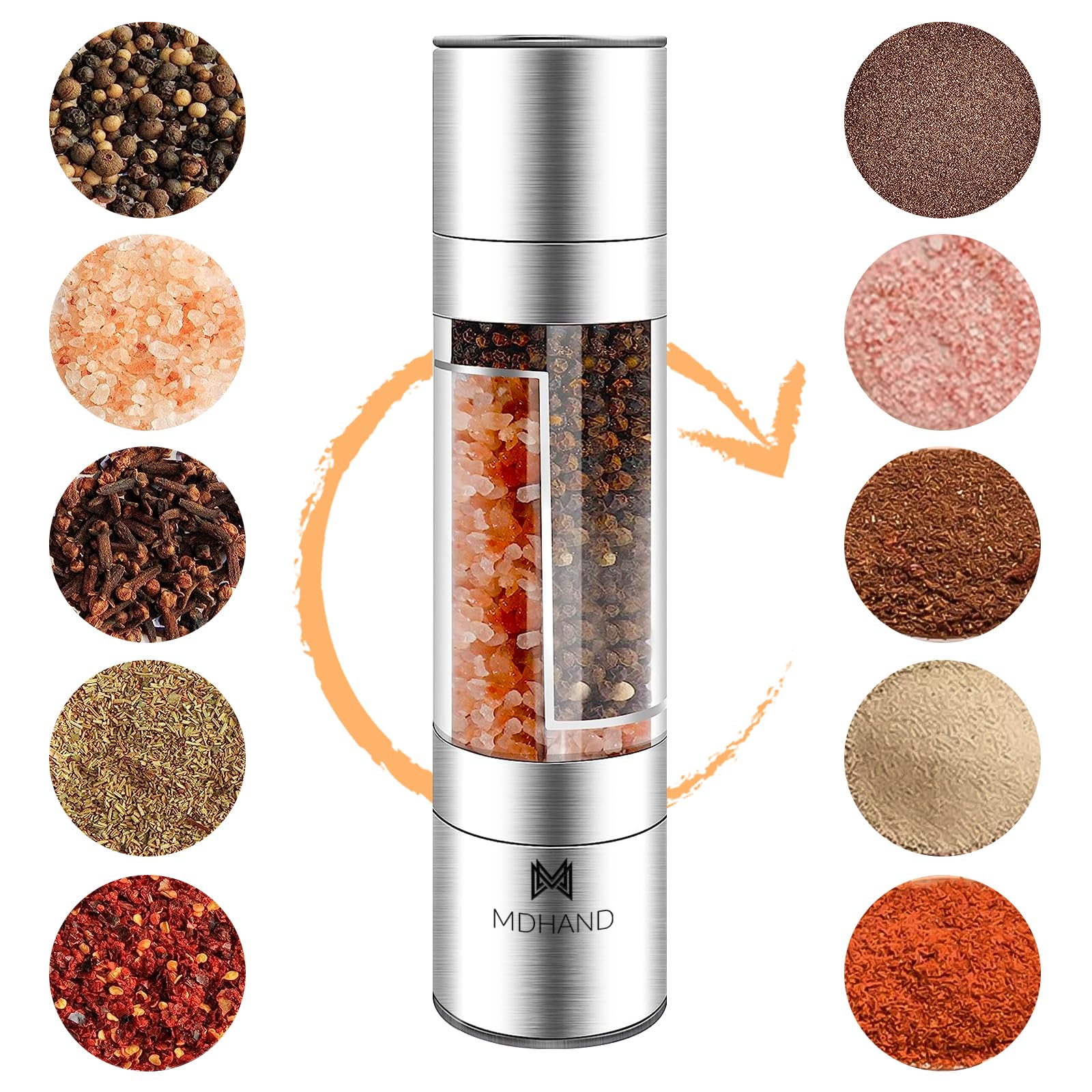 MDHAND Manual Salt and Pepper Grinder Set, 2 IN 1 Pepper Grinder & Salt Grinder with Adjustable Coarseness, Pepper Mill Shaker Salt and Pepper Grinder For Kitchen