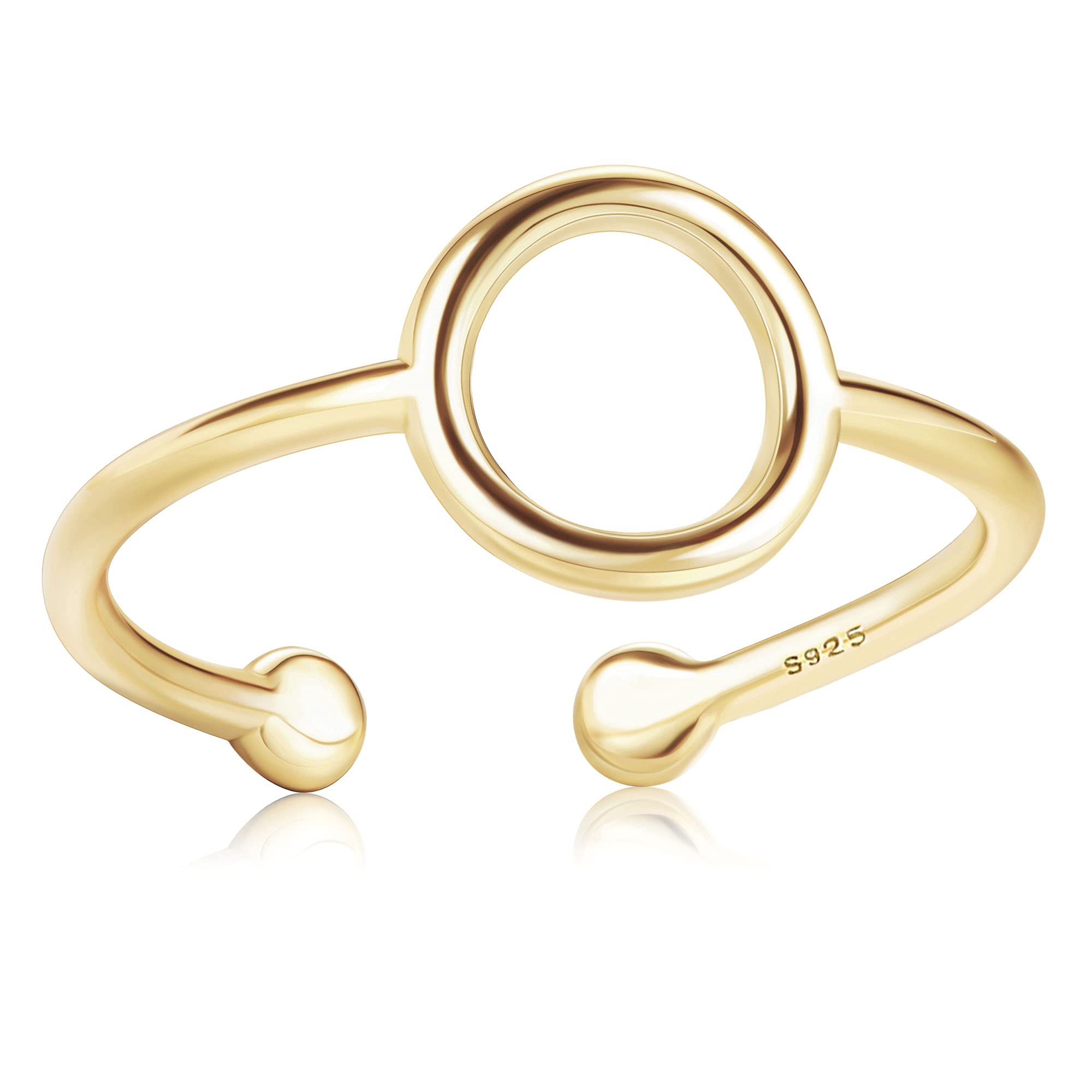 MILACOLATO 925 Sterling Silver Circle Rings 18K Yellow Gold Plated Stackable Rings Adjustable Karma Statement Rings for Womenn