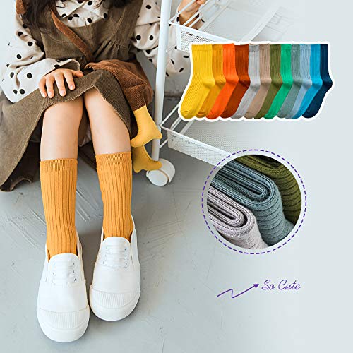 MINI PANDA Boys Socks Crew Socks for Girls 4-6 Years 6-8 Years 8-10 Years 12 Pairs (multicolor-B, 7-9 Years)