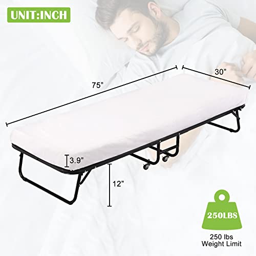 YIQIEDEY Guest Bed Folding Bed Frame Fold Up Heavy Duty Extra Portable Camping Cots Without Wheels Hideaway Temporary Single Twin Size Rollaway Bed for Adults,Kids - 150LBS Capacity