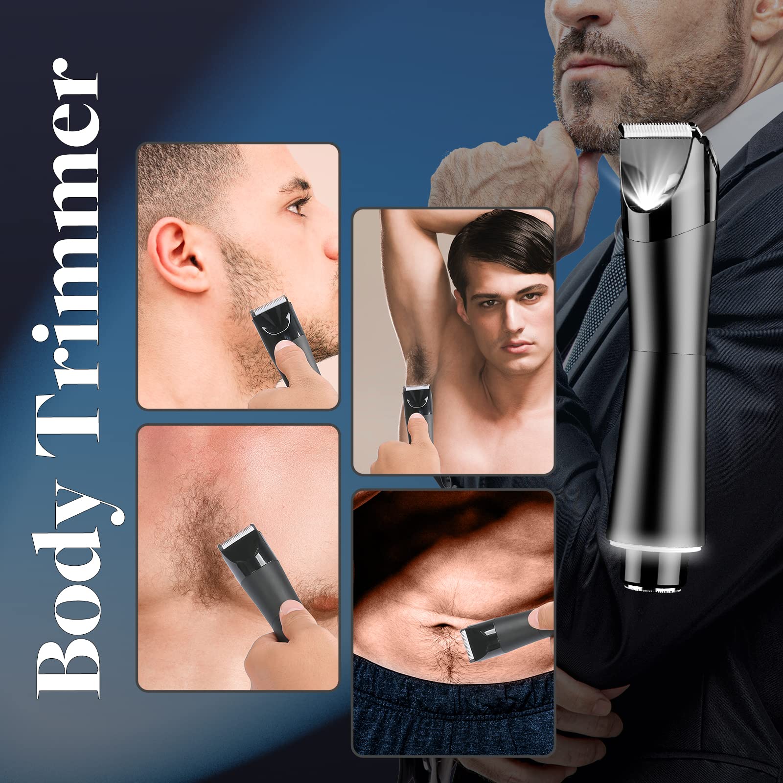 WUMONI Waterproof Body Hair Trimmer for Men - Replaceable Ceramic Blade
