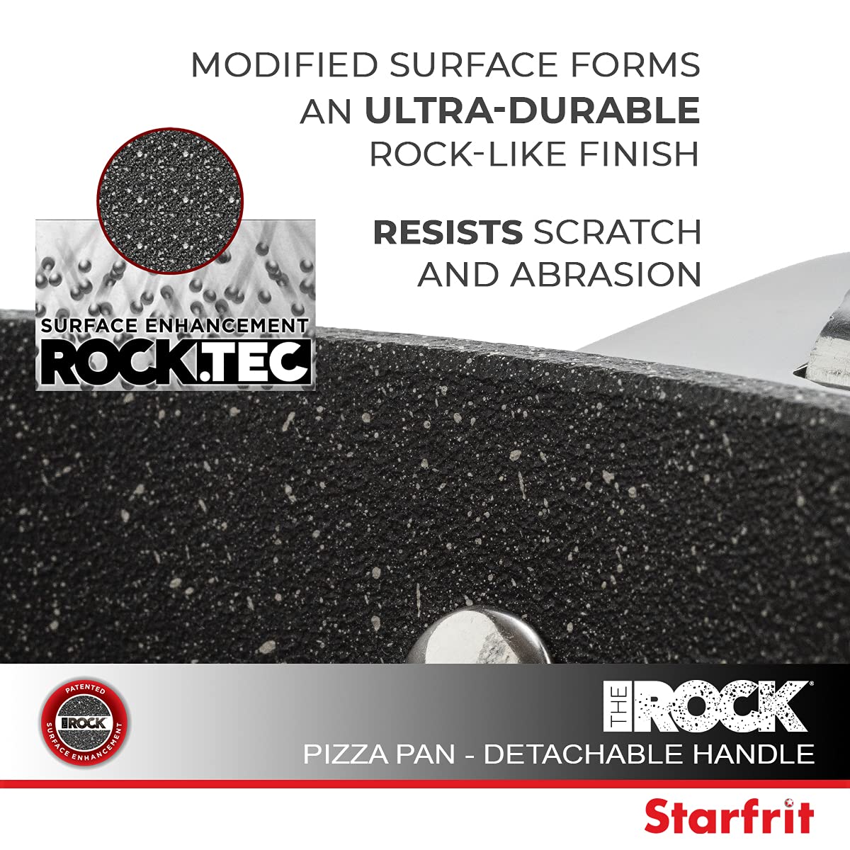 Starfrit ROCK T-Lock 12.5-Inch Pizza Pan/Flat Griddle with Detachable Handle, Normal, Black