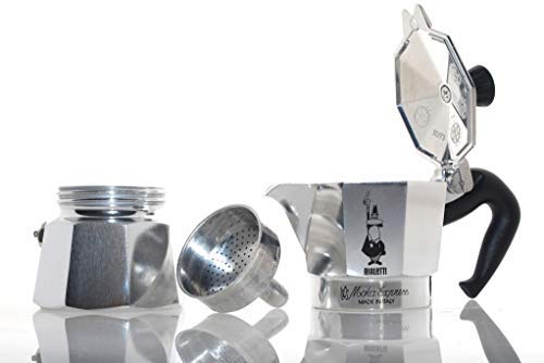 Original Bialetti 1-Espresso Cup Moka Express | Espresso Maker Machine with Extra Genuine Bialetti Replacement Filter and Three Gaskets Bundle (1-cup, 2.0 fl oz, 60 ml)