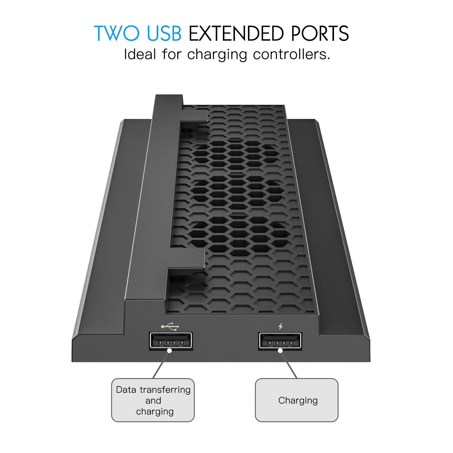 Megadream Xbox One S Vertical Stand USB Cooling Fan, with 3 Adjustable L/H Speed Fans Button & 2-Port USB Charging Port & Data Syncing Cooler for Microsoft Xbox One Slim Gaming Console - Black