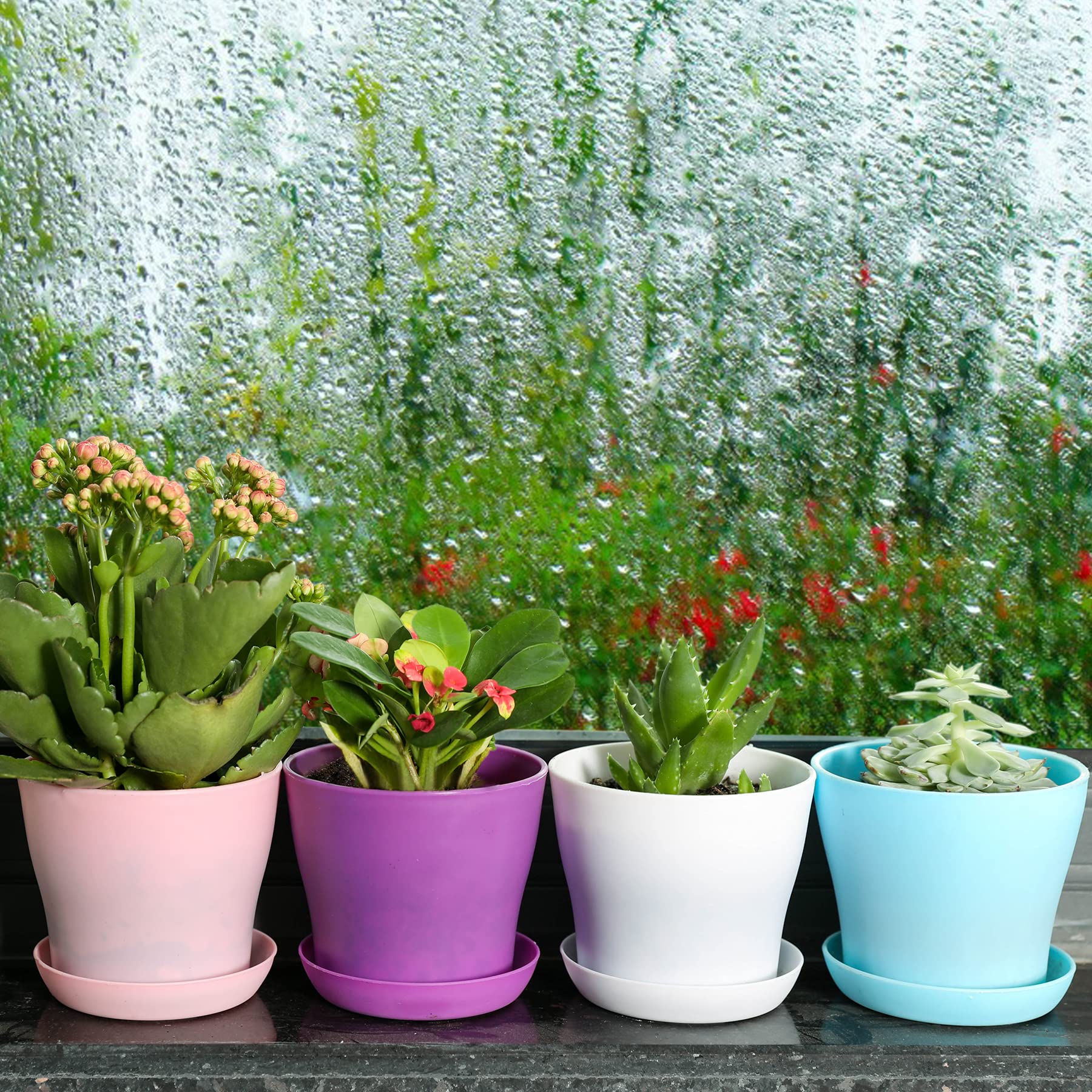 TDHDIKE 25 Pcs Plastic Planters Indoor Flower Plant Pots, Mini Flower Seedlings Nursery Pot with Pallet, Modern Decorative Gardening Containers (White, 25)