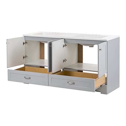 Spring Mill Emlyn Double Bathroom Vanity with 2 Cabinets, 2 Drawers, and White Sink Top, β18.75" D x 60.25" W x 32.89" H, Pearl Gray