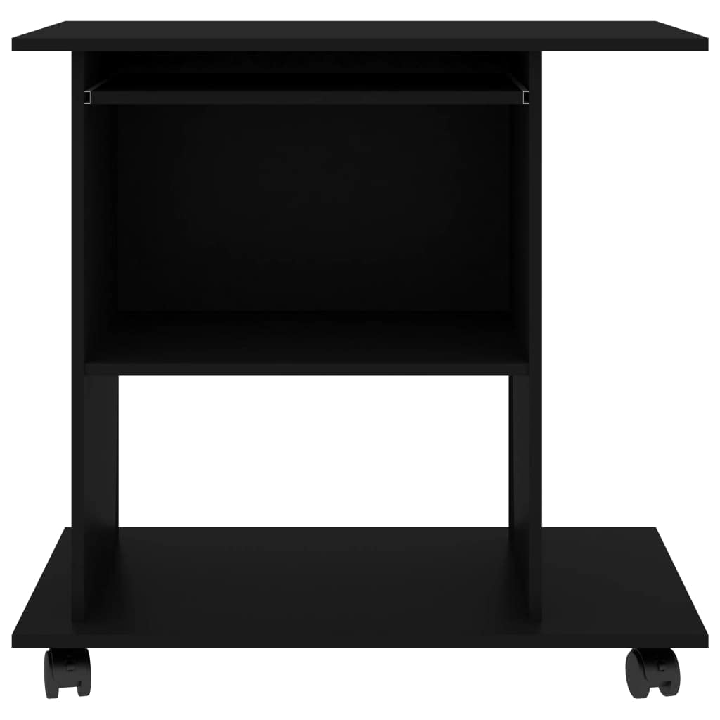 Modern Computer Desk,Small PC Laptop Table Writing Desk,31.5" Inch Mobile Rolling Portable Student Desk,with Smooth Keyboard Tray,Wheels and Bottom Shelves for Home Office Workstation,Black