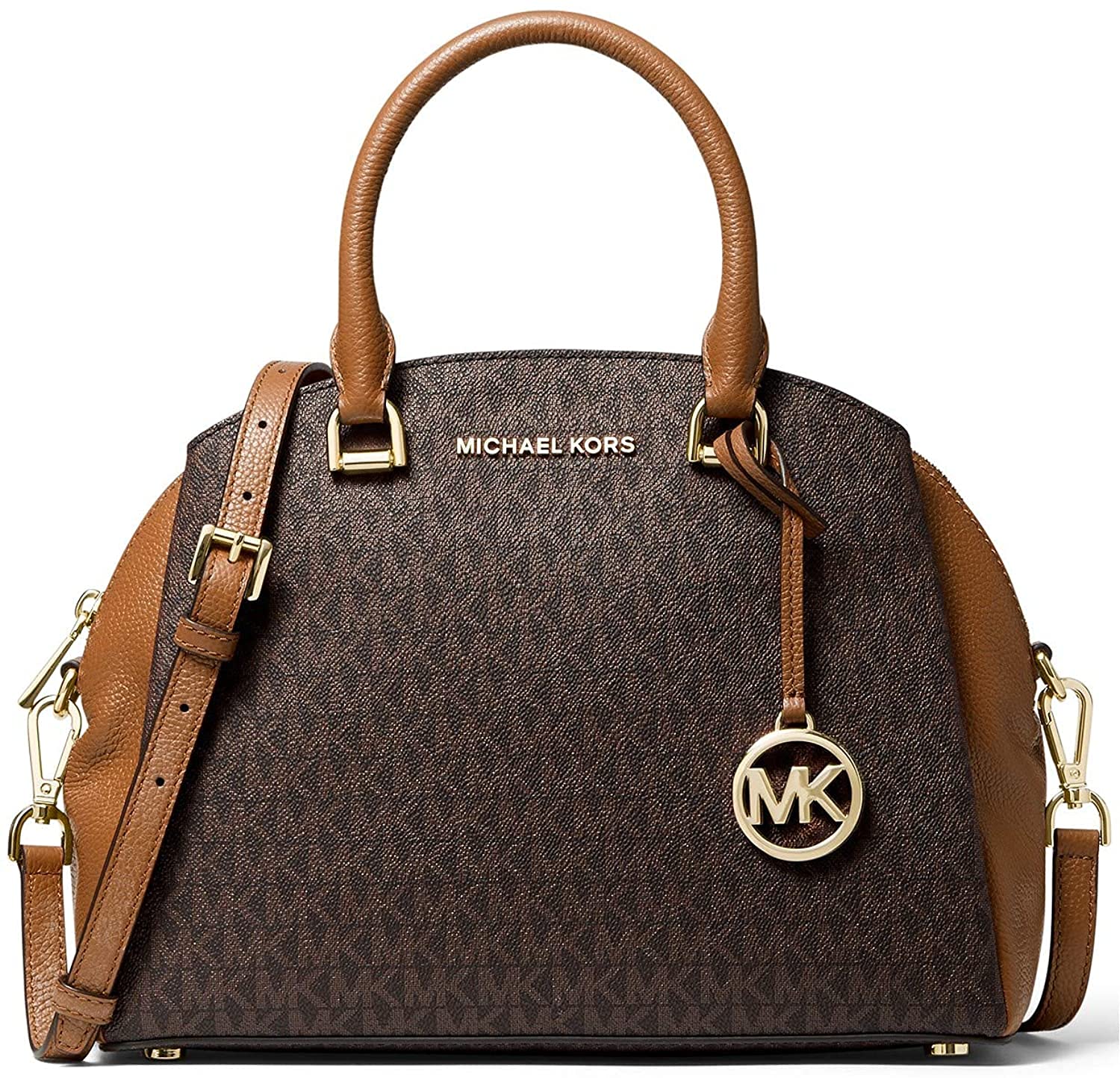 Michael Kors Maxine Leather Dome Satchel Brown/Acorn/Gold