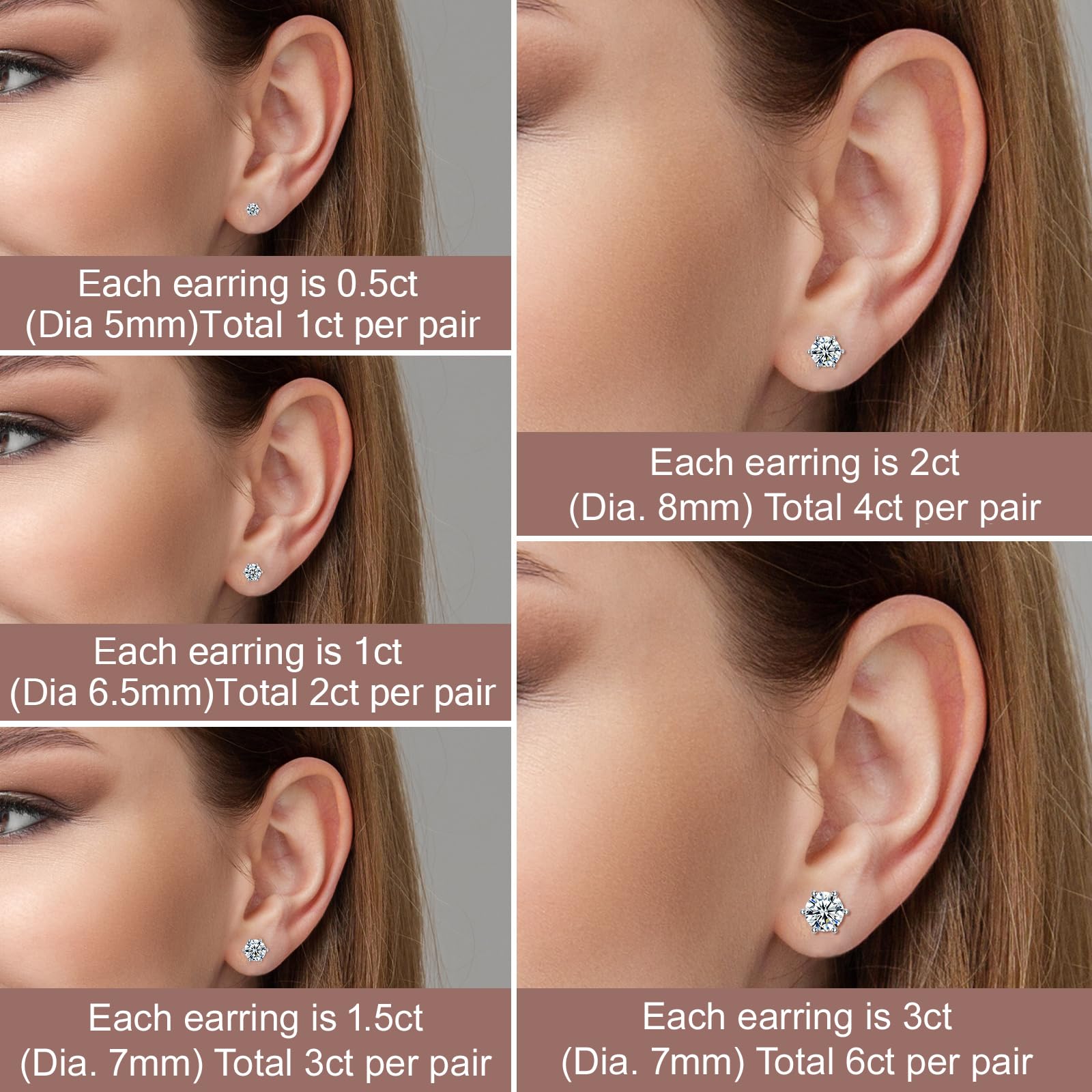 Moissanite Stud Earrings for Women Men, 1-6CT 6-Prong D Color Ideal Cut Lab Created Diamond Earrings with Certificate of Authenticity (3CT)