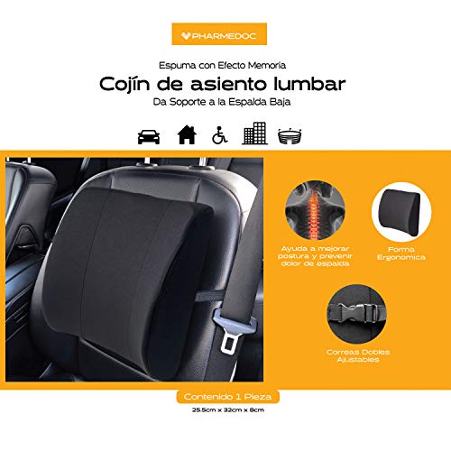 Pharmedoc Lumbar Support Pillow for Office Chair and Car Seat, Perfectly Balanced Memory Foam, Versatile Use Lower Back Cushion