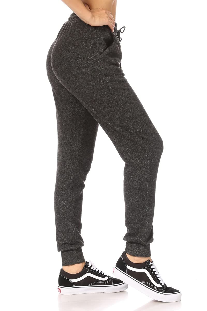 ShoSho Womens Ultra Soft High Rise Ribbed Fleece Lined Fitted Joggers Pants Lounge Sweatpants with Pockets Solid Charcoal Medium