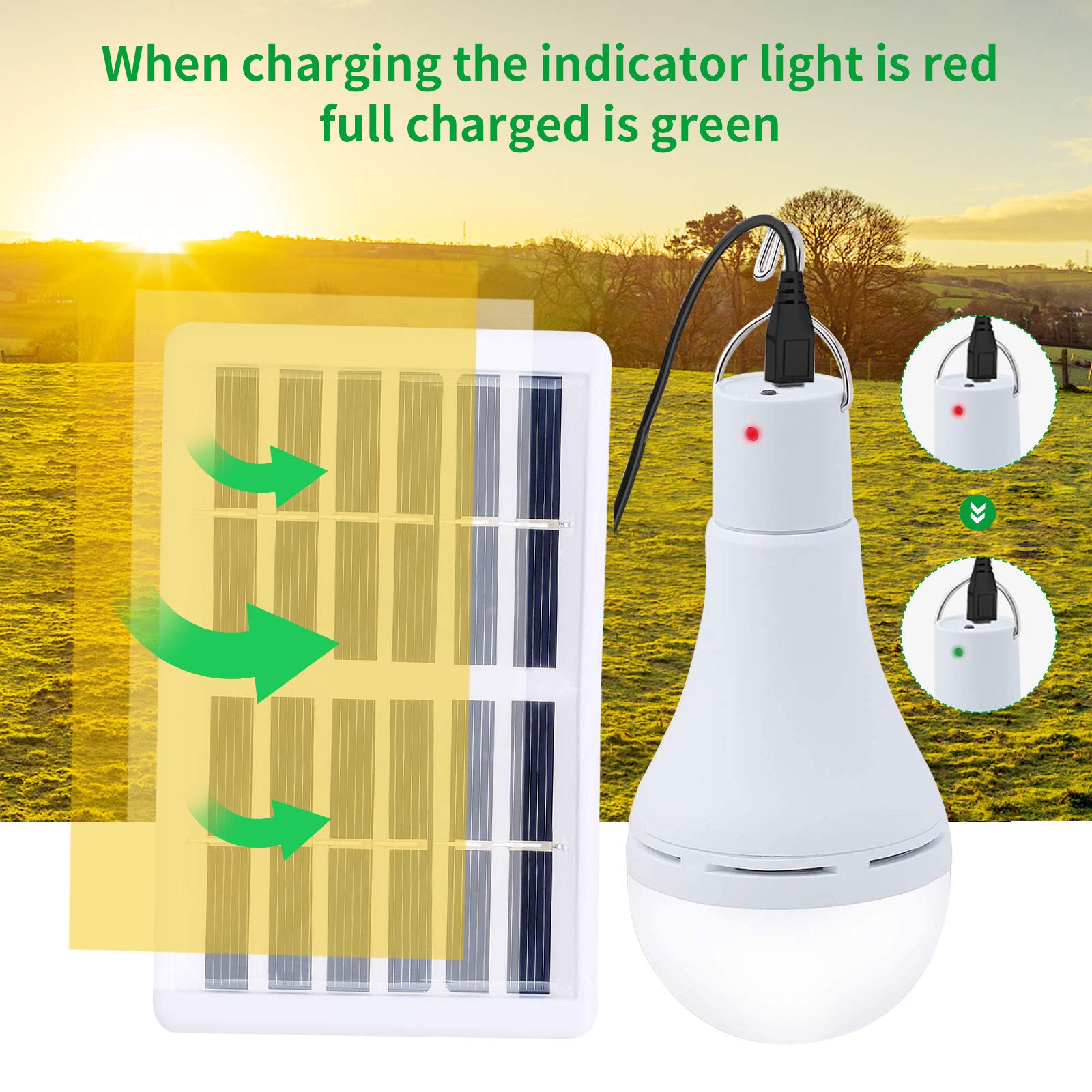 OwnZone Solar Light Bulb Outdoor 7W Rechargeable Led Bulb Solar Powered Light with Remote Timer, Lighting Sensor, 4 Lighting Mode for Chicken Coops Shed Hiking Camping Hurricane Lighting (2Pack)