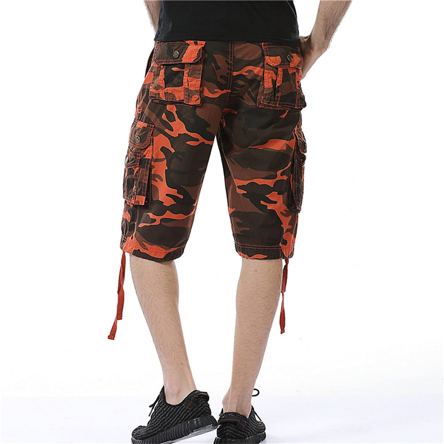 Men's Camouflage Cargo Shorts Lightweight Short With Multi Pockets Casual Loose Outdoor Beach Short (Orange,36)