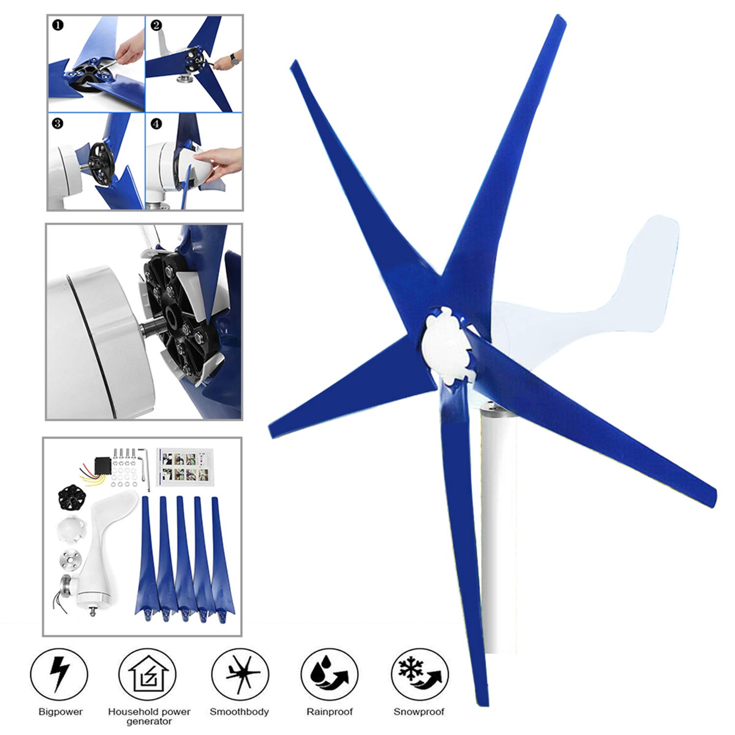 LYYNTTK Wind Turbine Generator 800W DC 12V Wind Turbine 5 Blade Low Wind Speed Starting NSK Bearings Garden Street Lights Wind Turbines with Charge Controller Garden